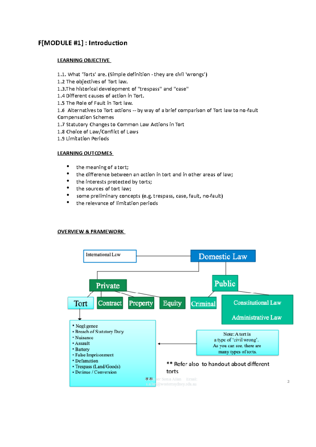 1 Module- Torts - duty of care - F[MODULE #1] : Introduction LEARNING ...