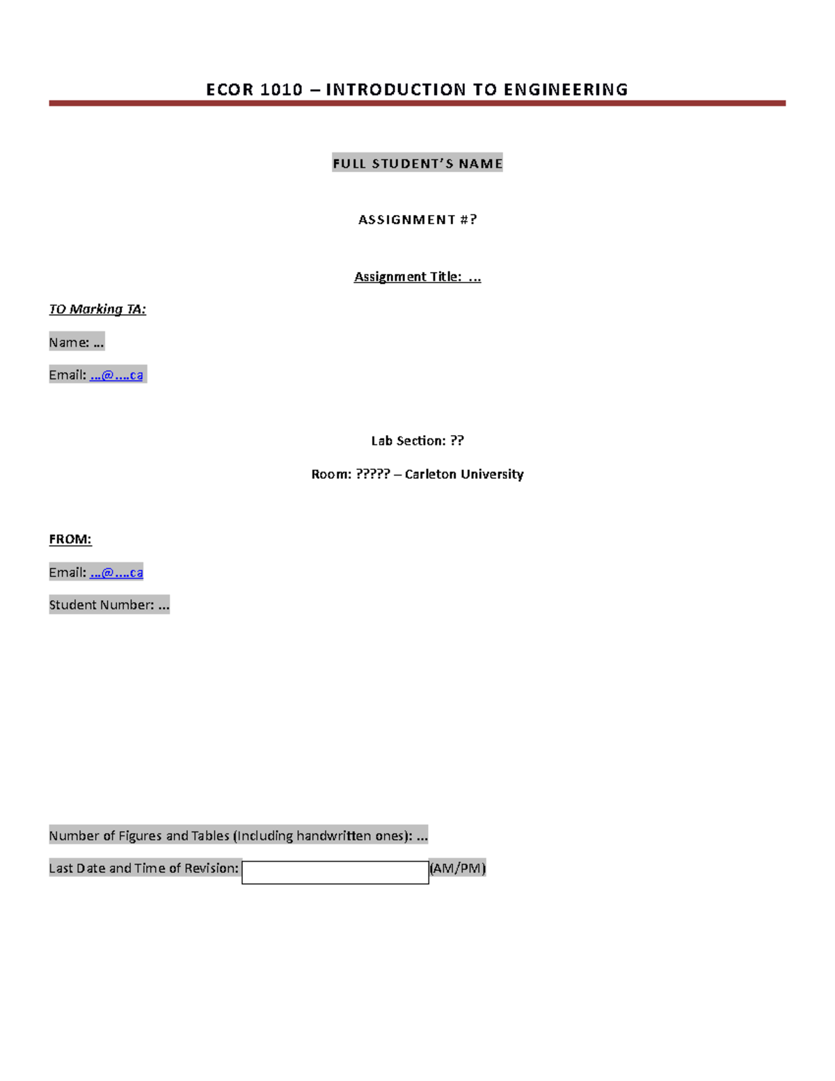 D3 101119037 Lab6 - ecor 1010 lab 6 calculations - ECOR 1010 ...
