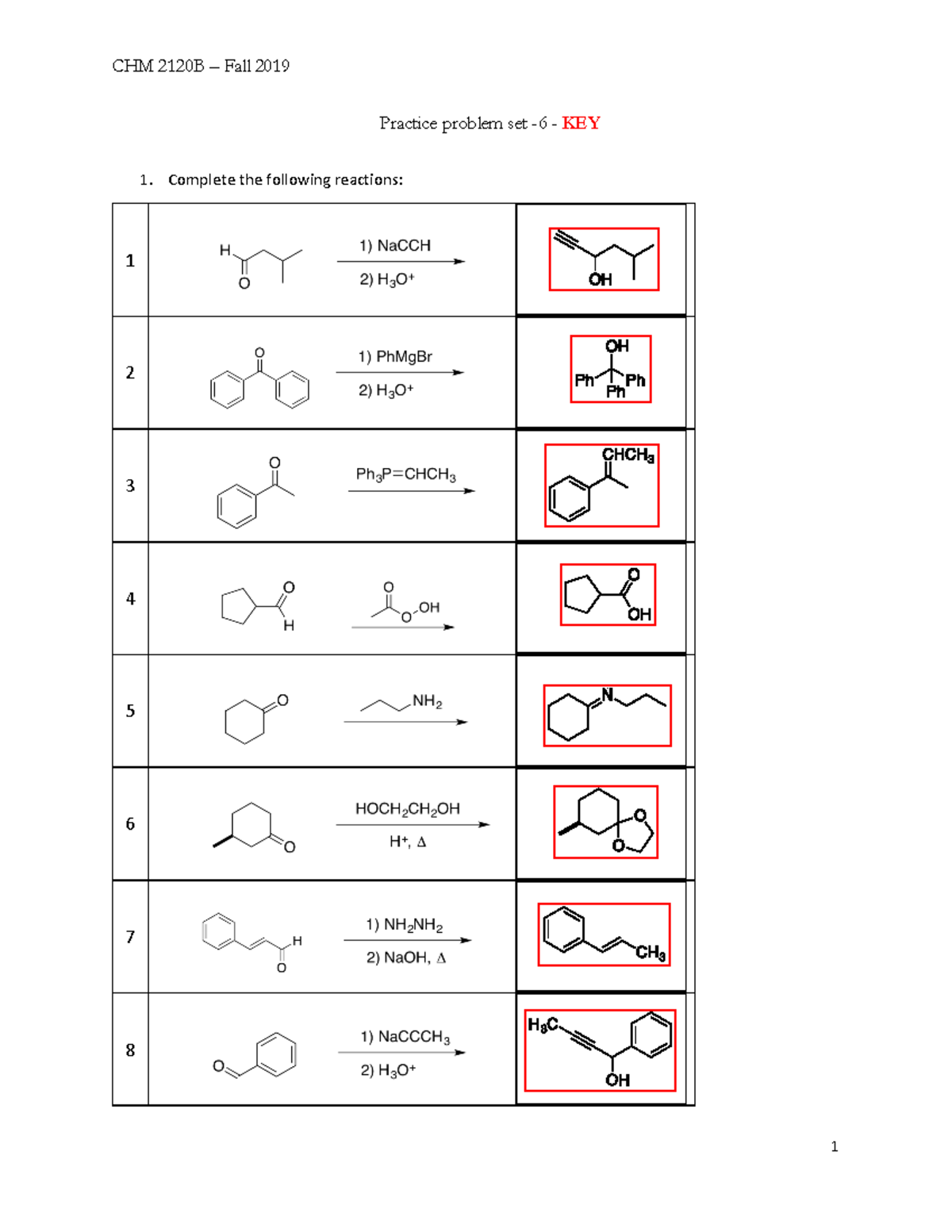 CHM2120 - key for Problem Set 6 - Practice problem set -6 - KEY ...