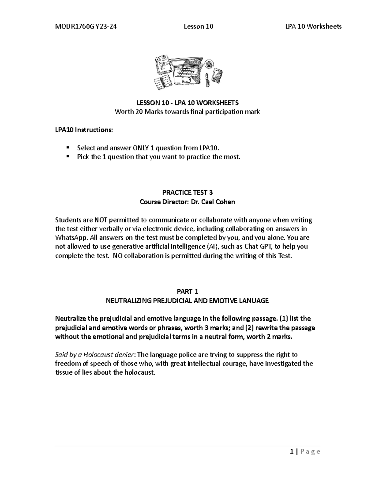 MODR 1760 - LPA10 Practice Questions - LESSON 10 - LPA 10 WORKSHEETS ...