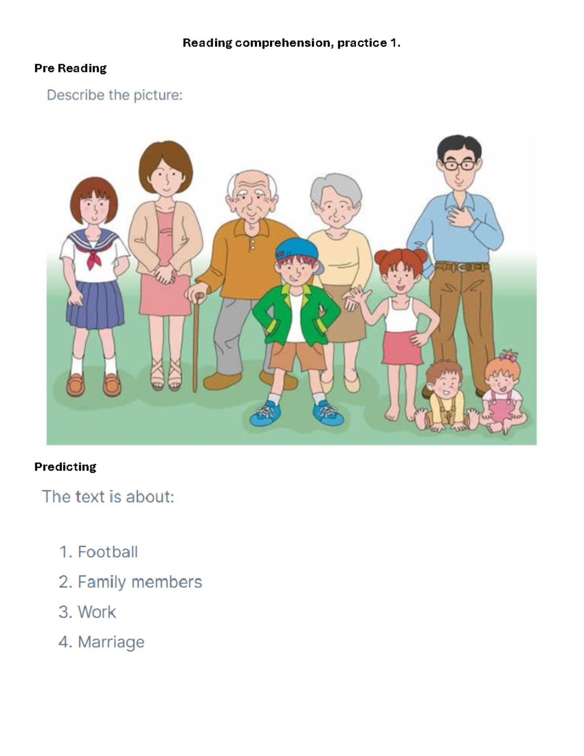 Reading comprehension, practice 1. - Ingles - Pre Reading Predicting ...