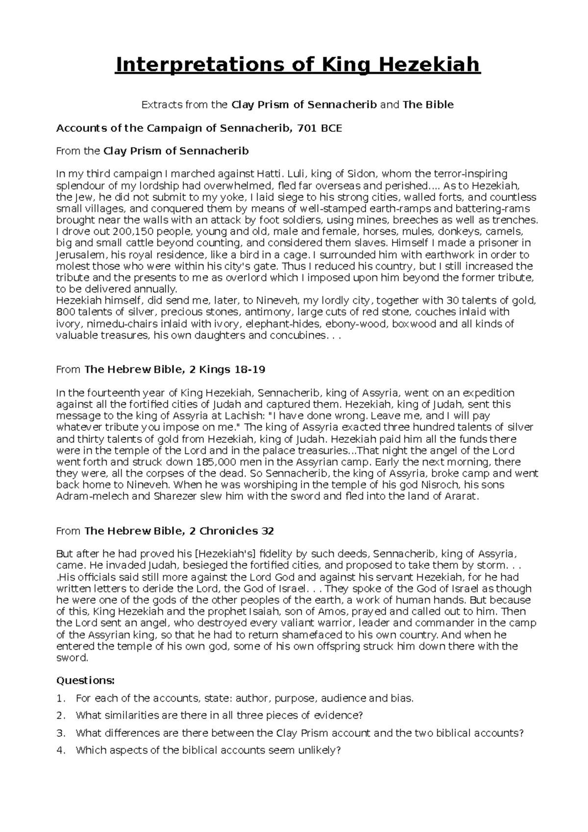 5. King Hezekiah - Notes - Interpretations of King Hezekiah Extracts ...