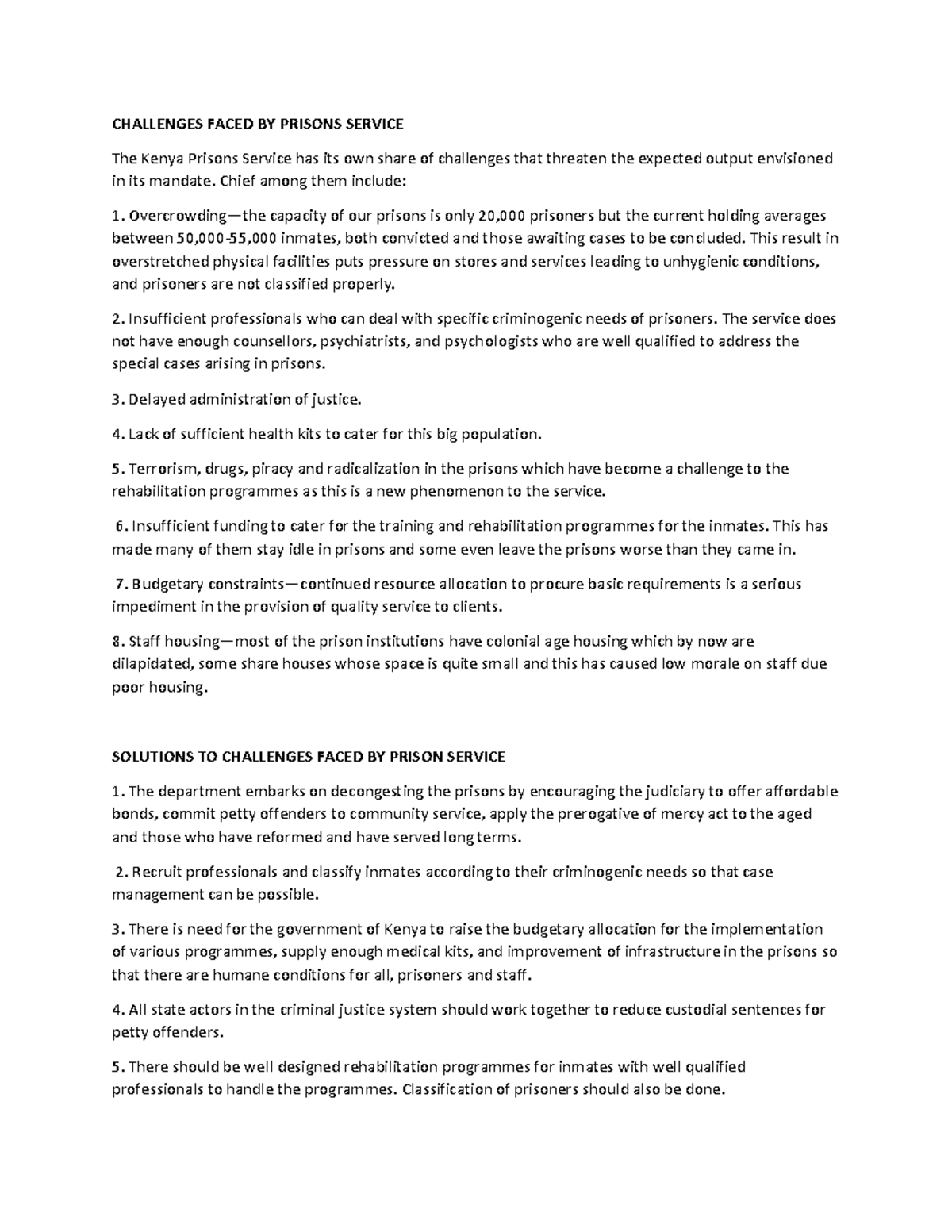 Challenges Faced BY Prisons Service - CHALLENGES FACED BY PRISONS ...