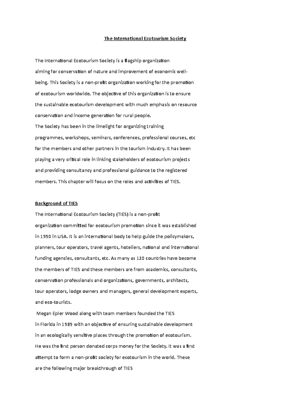 Eco 55 - Short summary note - The International Ecotourism Society The ...