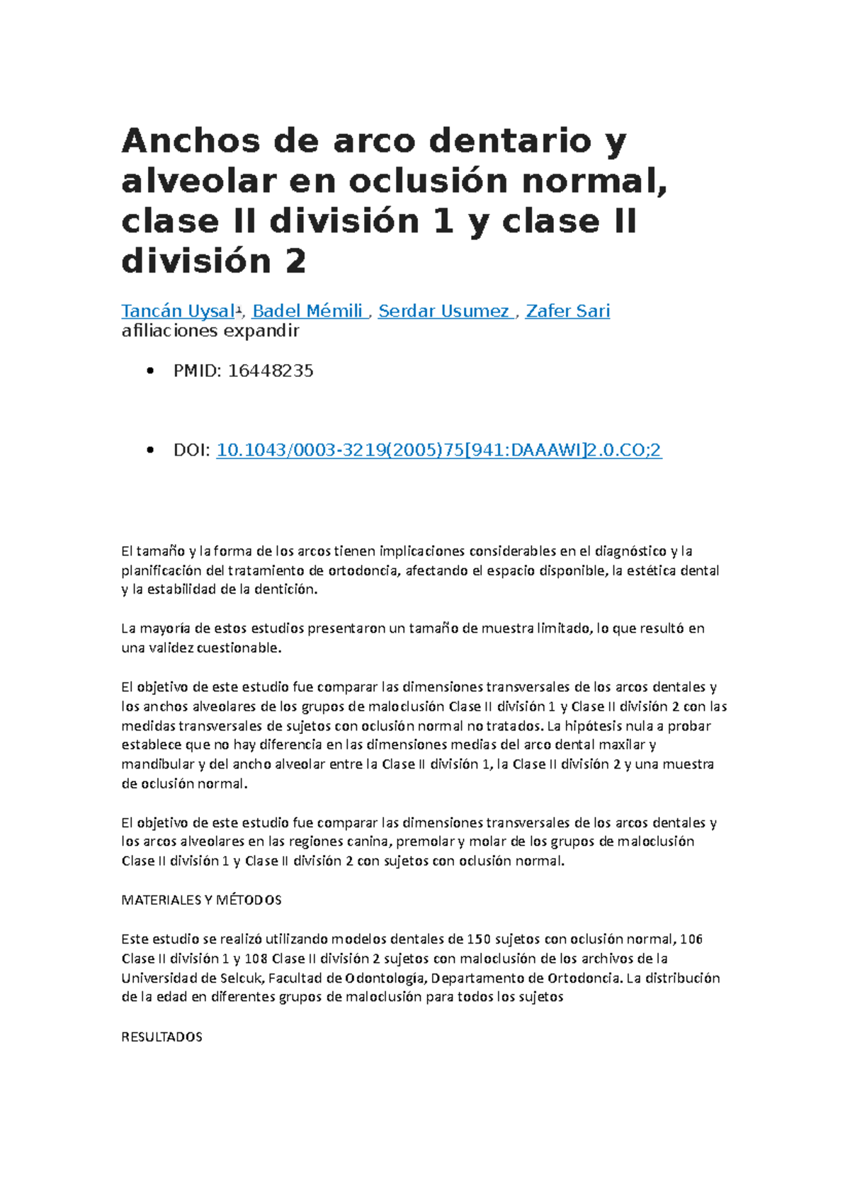 Anchos de arco dentario y alveolar en oclusión normal - Anchos de arco ...