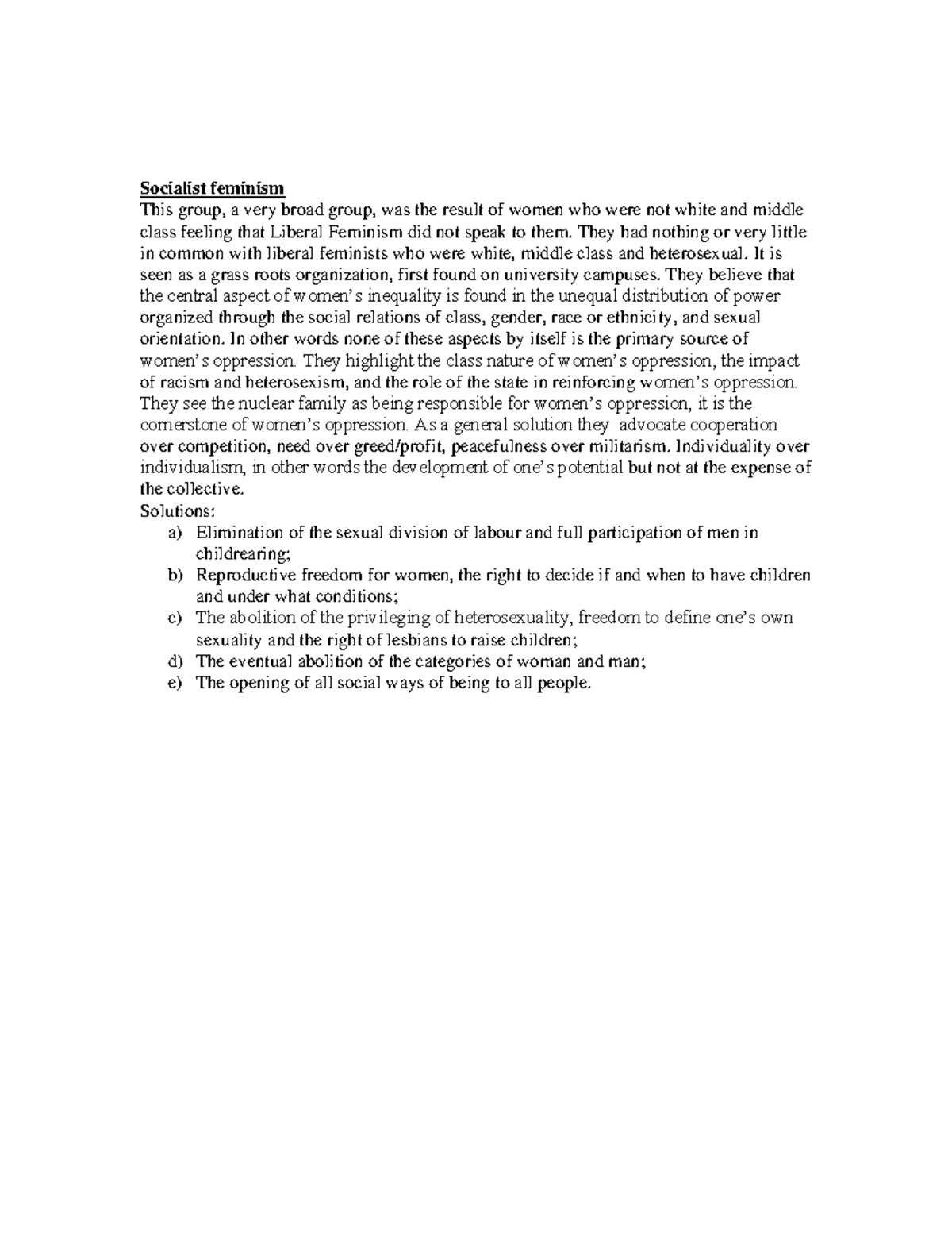 Socialist feminism - Socialist feminism This group, a very broad group ...