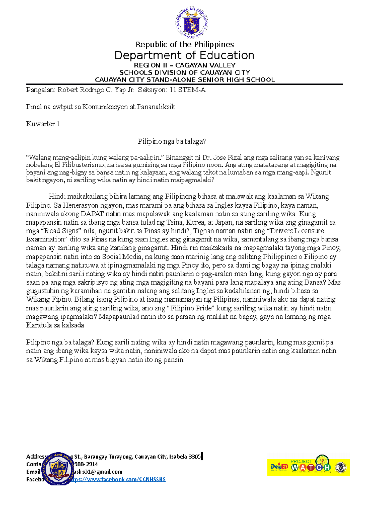 Kompan-Essay - for shs kompan essay - Republic of the Philippines ...