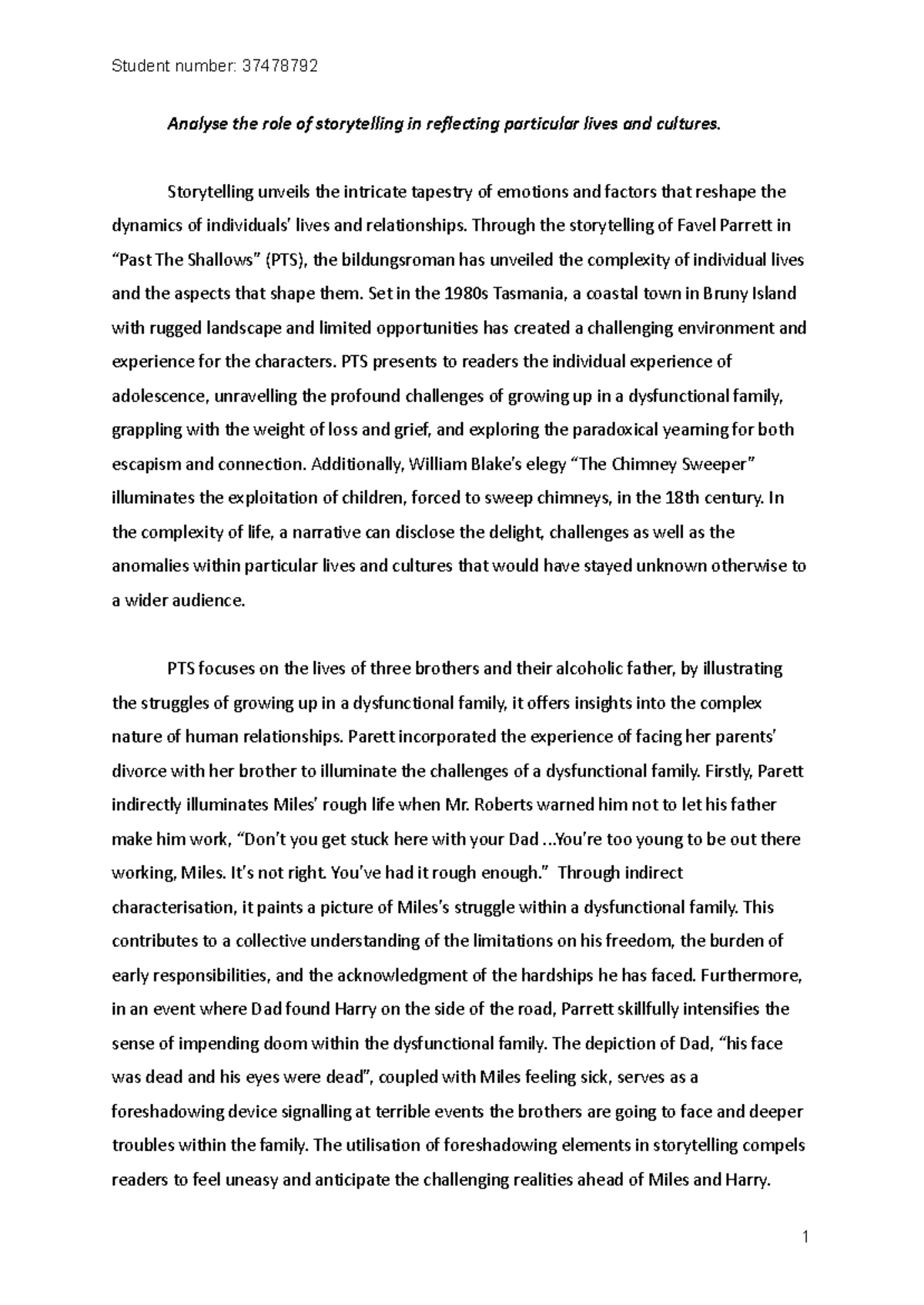 English Assessment Task 1 - Analyse the role of storytelling in ...