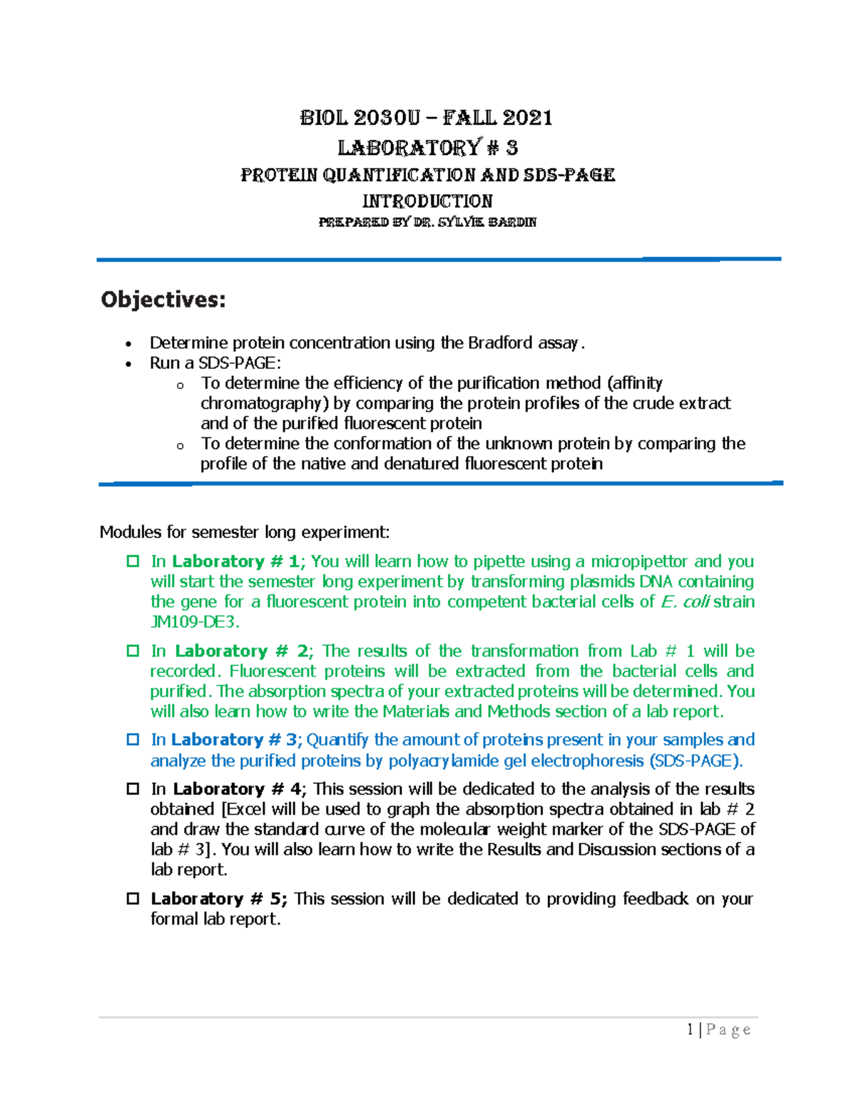BIOL2030 -Lab 3 - Introduction and protocol - Fall 2021 - BIOL2030 ...