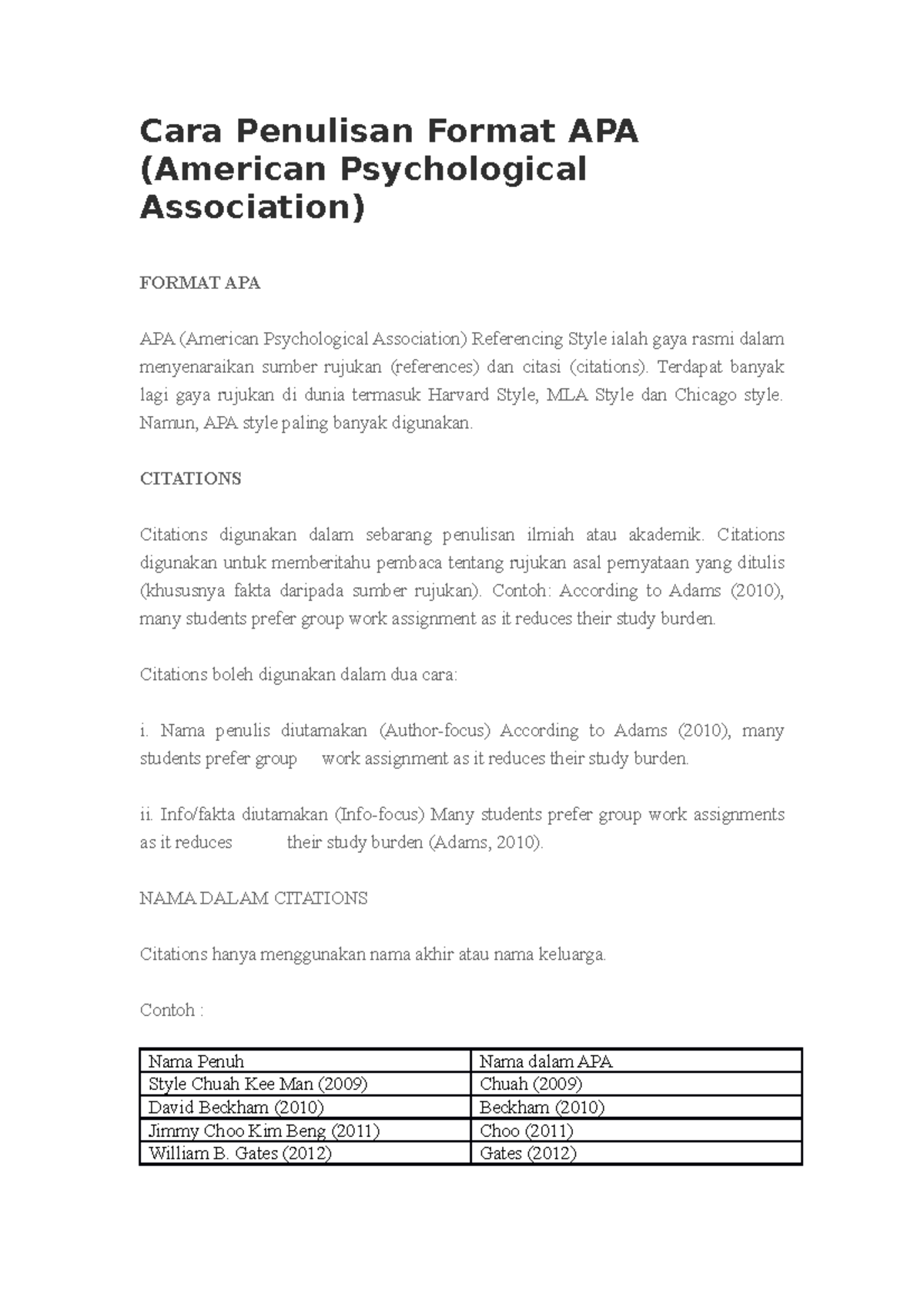 Cara Penulisan Format APA - Cara Penulisan Format APA (American ...