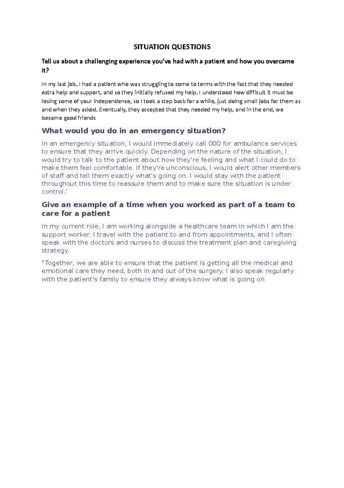 Situation Questions - SITUATION QUESTIONS Tell us about a challenging ...