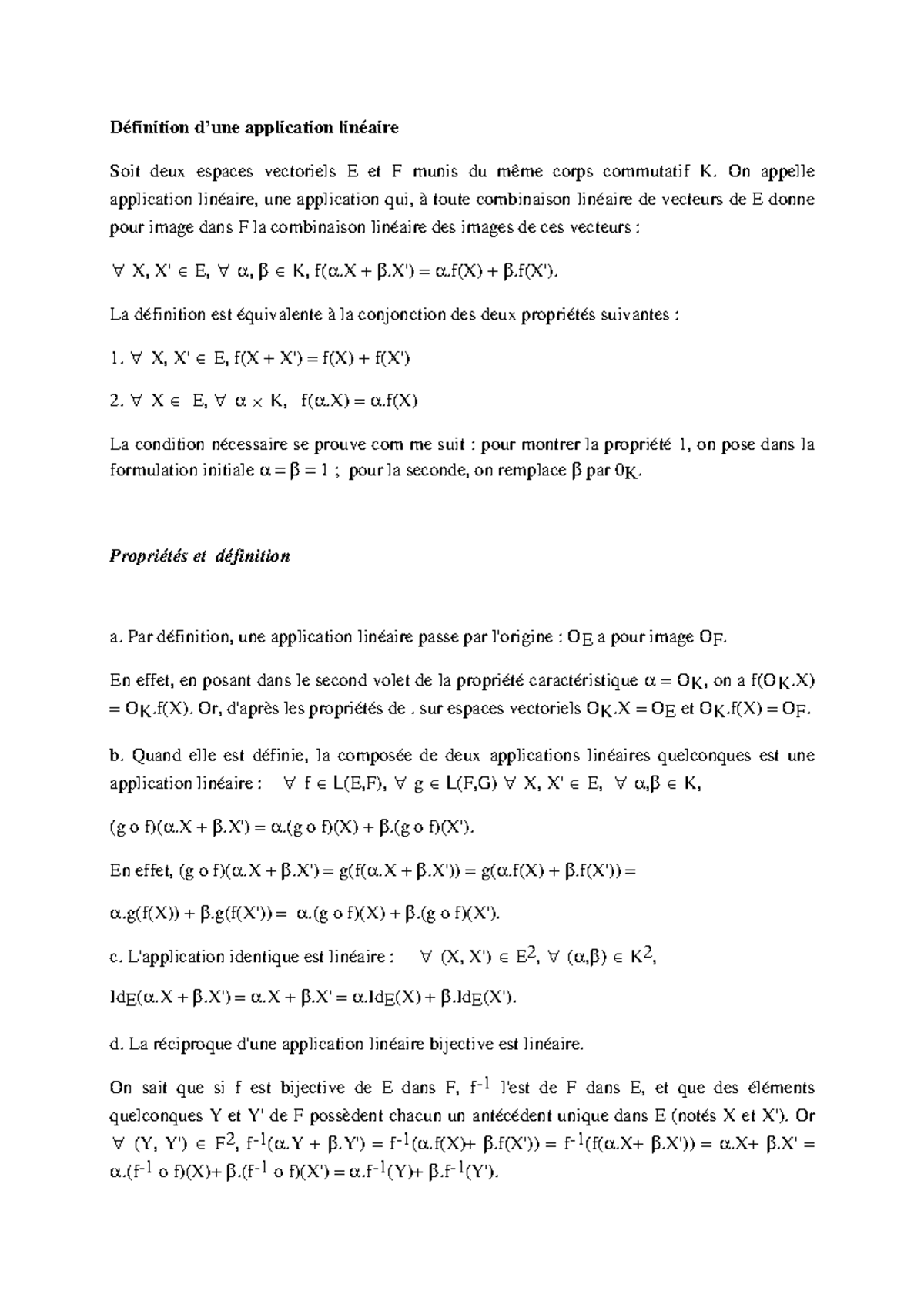 les applications lineaires - Définition d’une application linéaire Soit ...