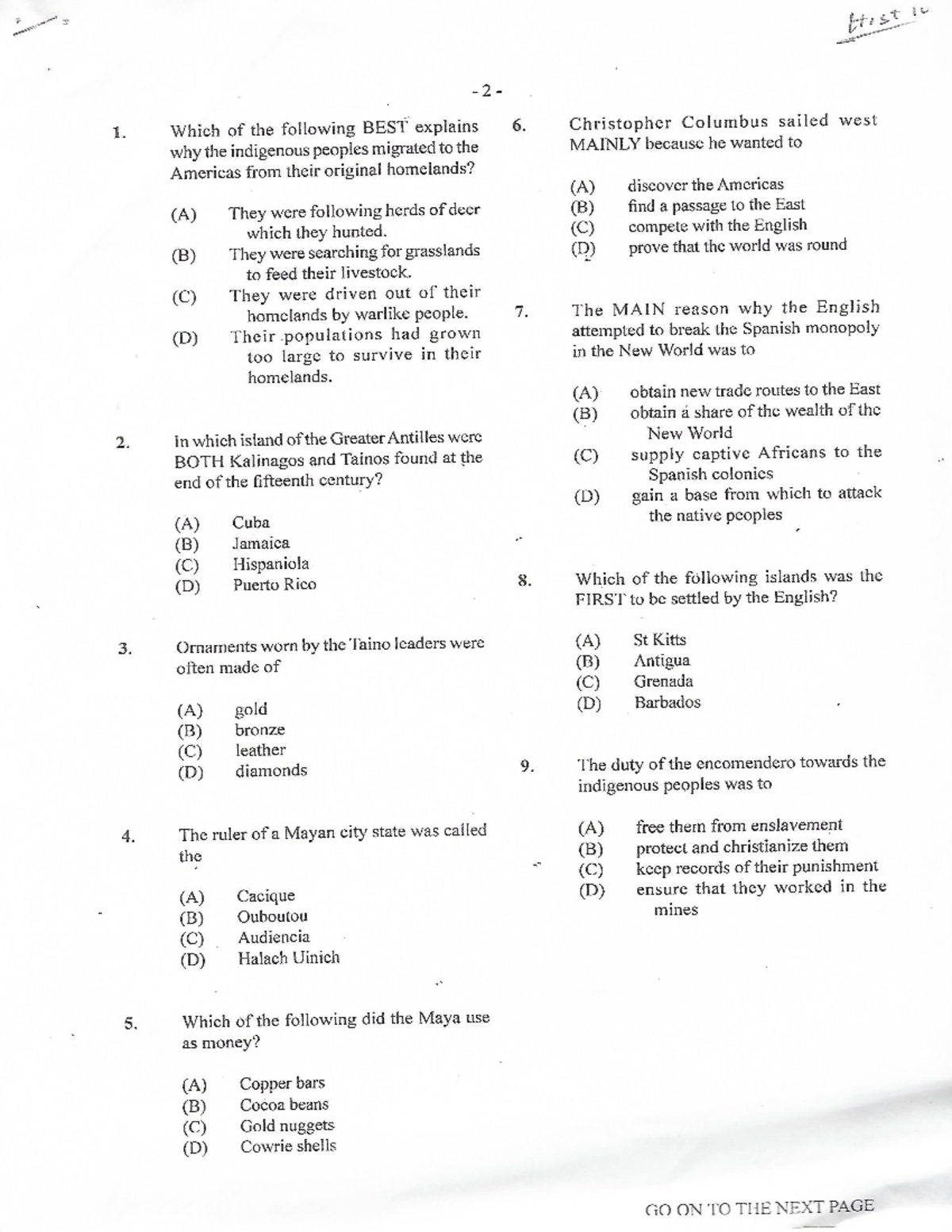 CSEC Caribbean History Paper 1 2016 - Studocu