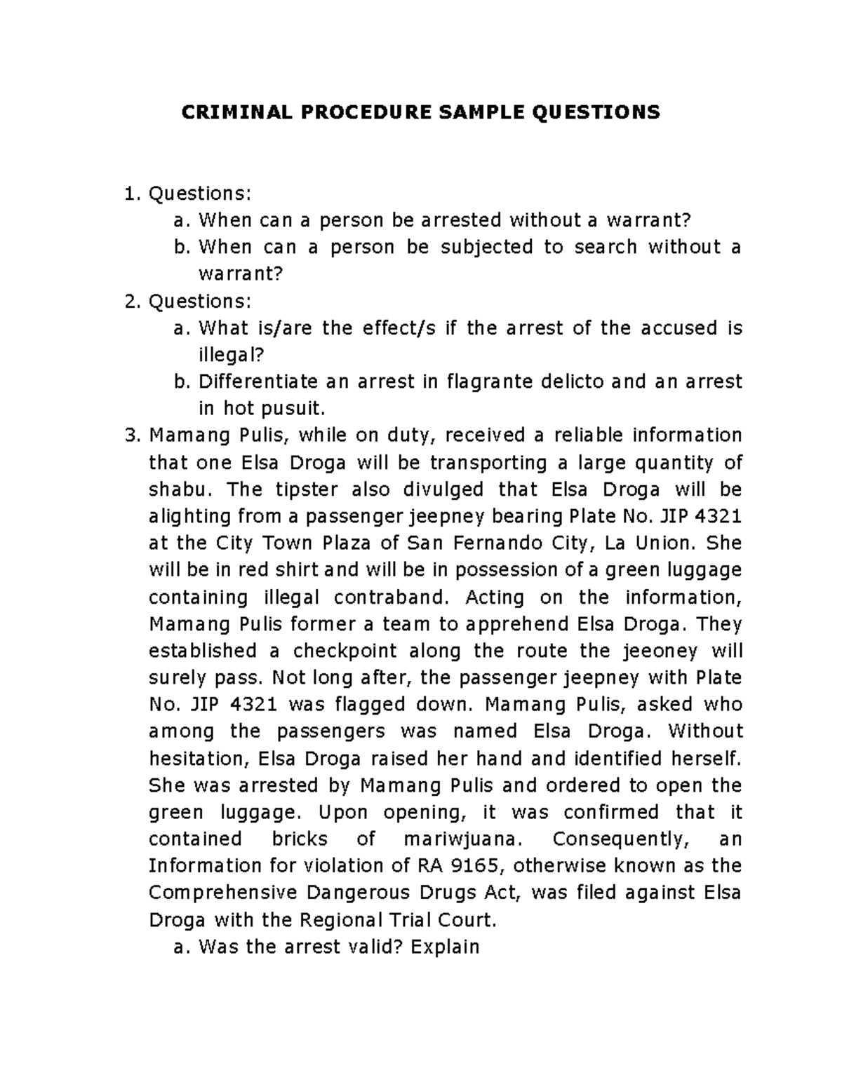 Criminal Procedure Sample Questions - CRIMINAL PROCEDURE SAMPLE ...