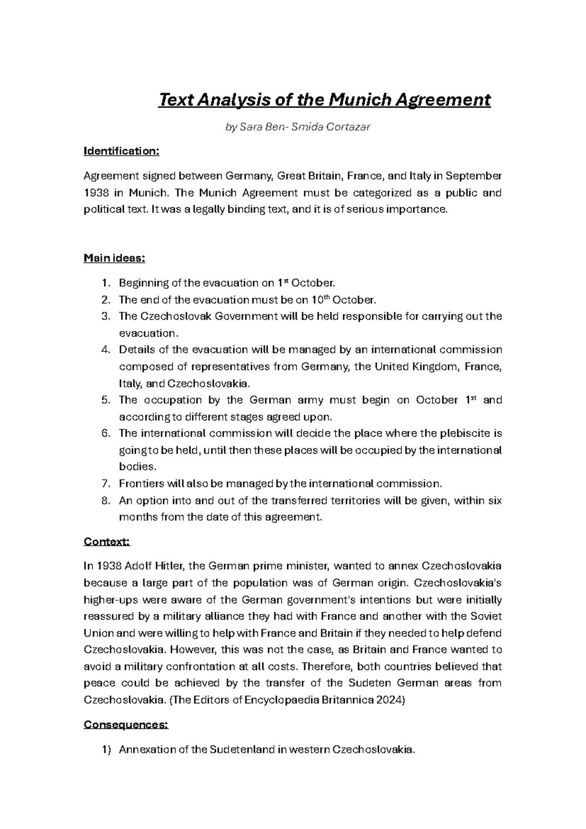 Munich Agreement 1938 text analysis - Text Analysis of the Munich ...