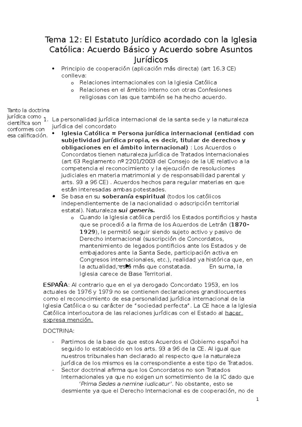 Tema 12 Dcho de Creencias - Tanto la doctrina jurídica como científica ...
