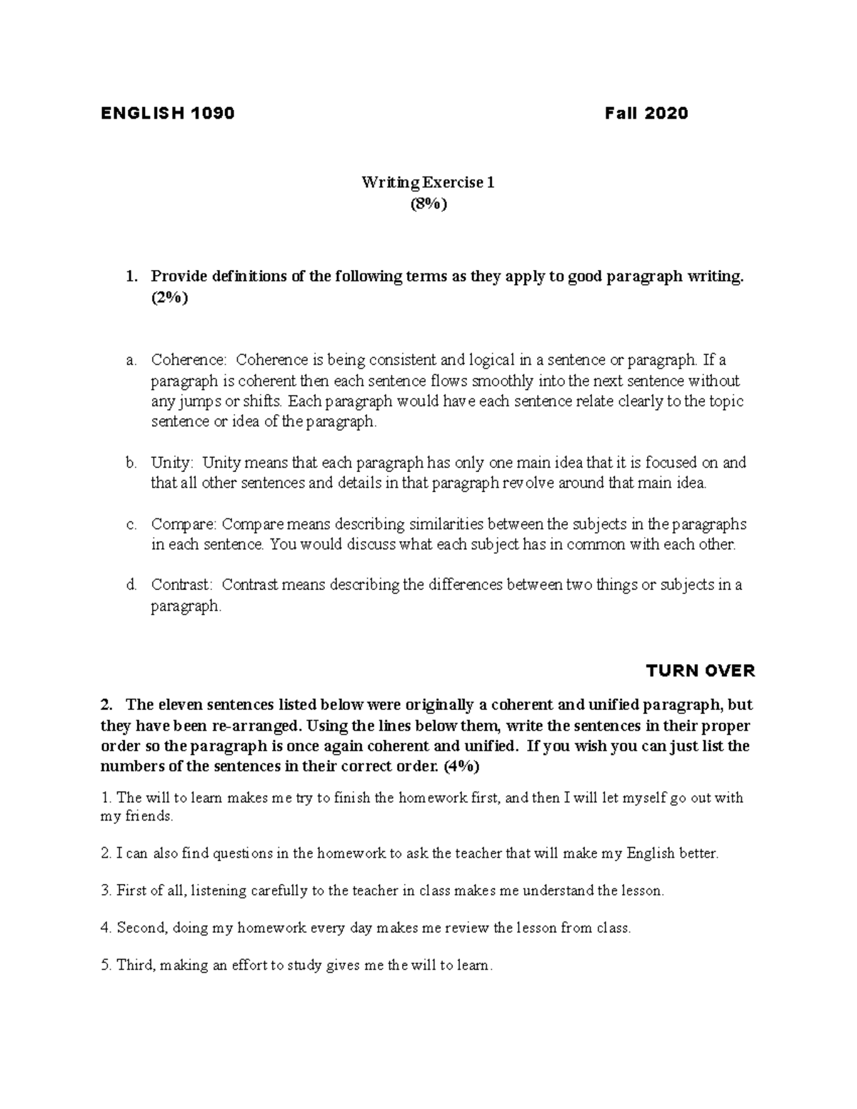 Writing exercise 1 - Essay - ENGLISH 1090 Fall 2020 Writing Exercise 1 ...