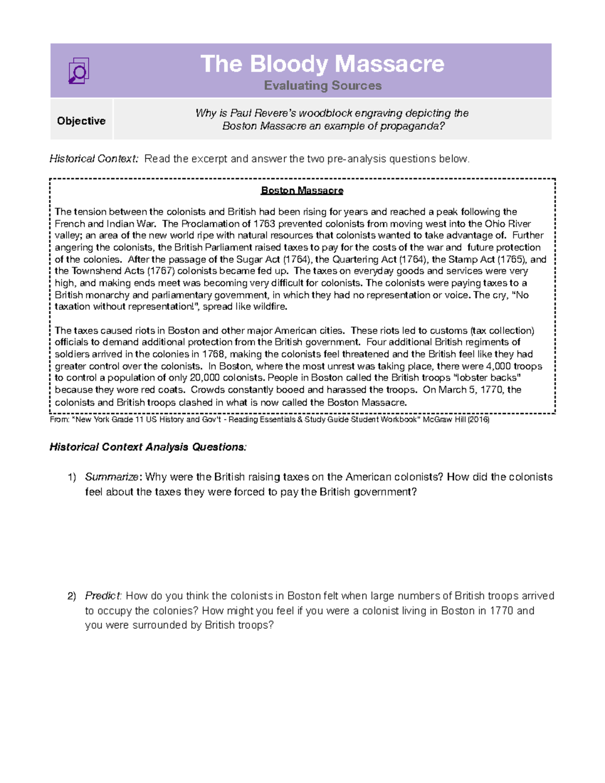 English) Evaluating Sources: The Bloody Massacre - The Bloody Massacre ...