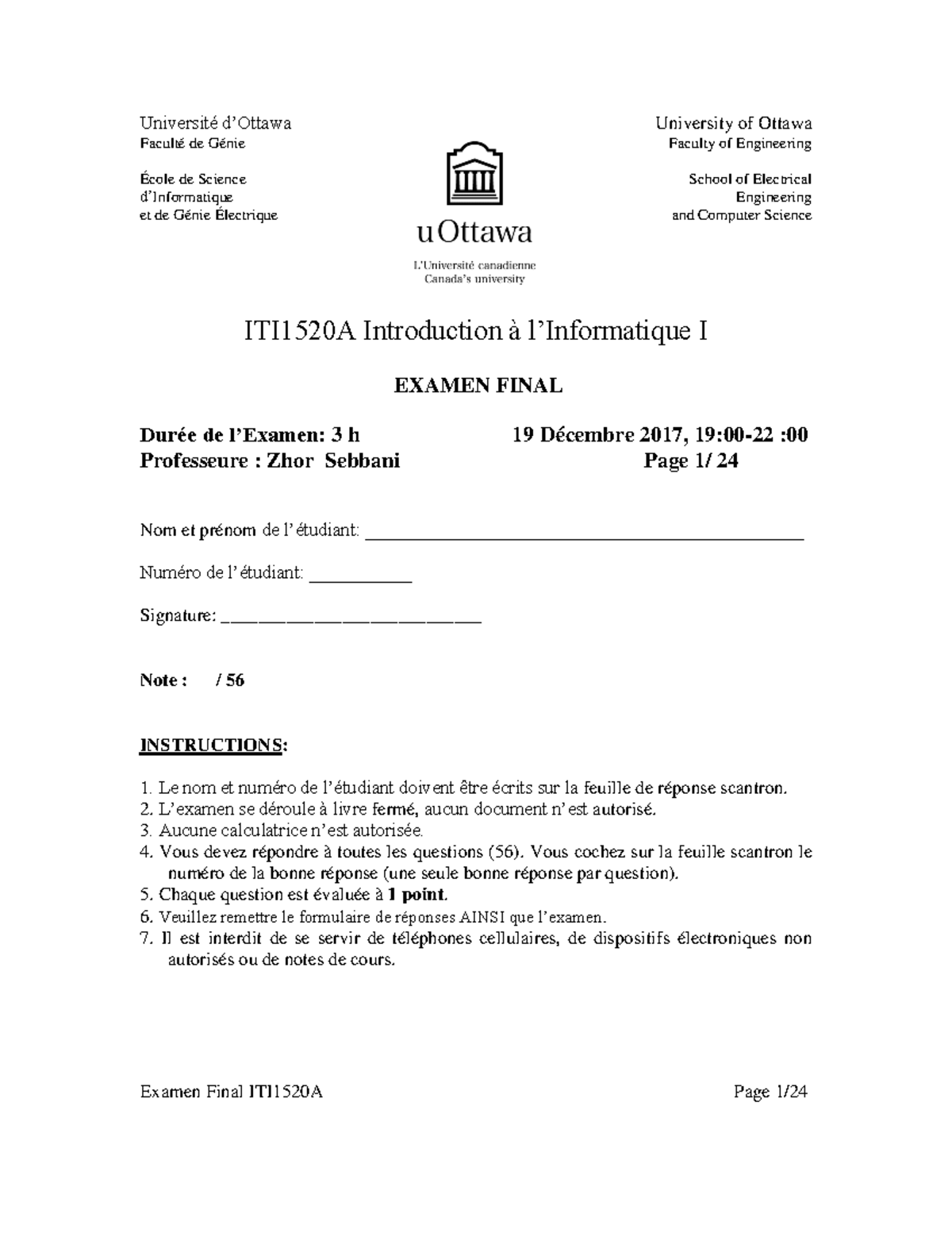 Final 2017 Long Version ENG CSI2110 Final Exam - CSI2110 - uOttawa - Studocu