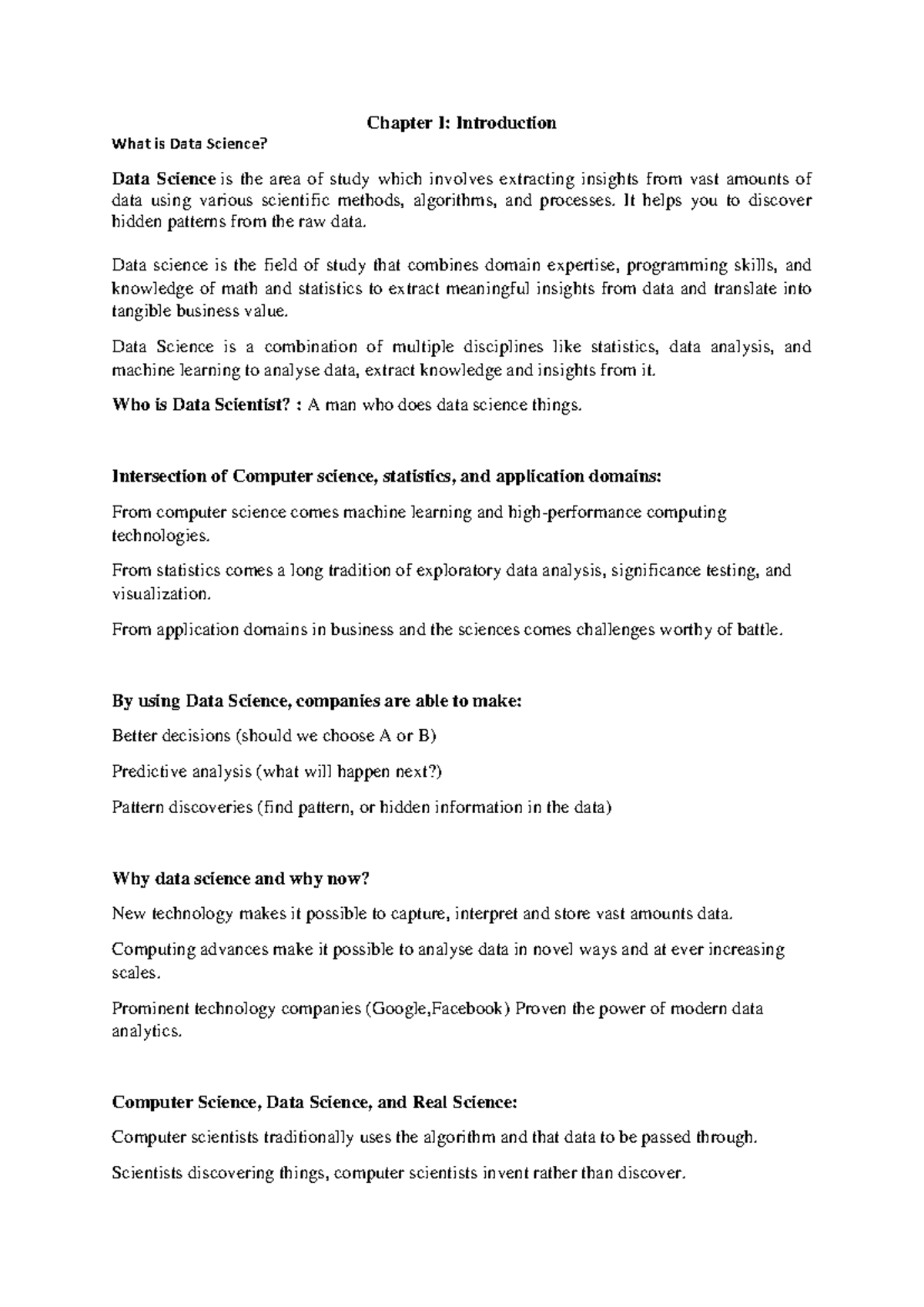 Chap1 What Is DS - What is Data science - Chapter I: Introduction What is Data Science? Data ...