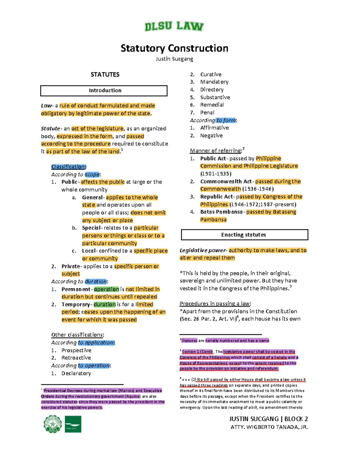 Statutory Construction Reviewer - JUSTIN SUCGANG | BLOCK 2 Statutory ...