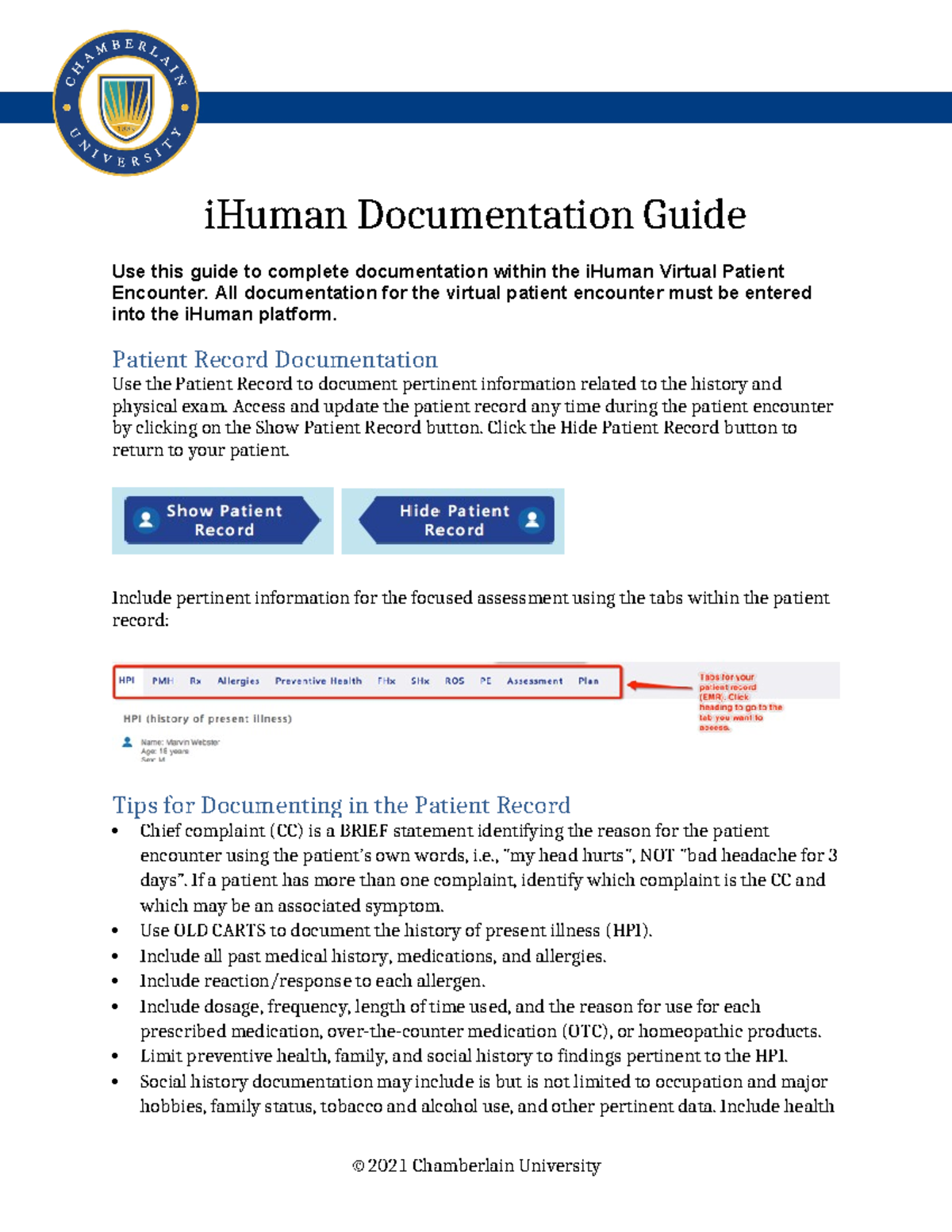 Final for all classes i Human Documentation Guide MAR22 - iHuman Documentation Guide Use this ...