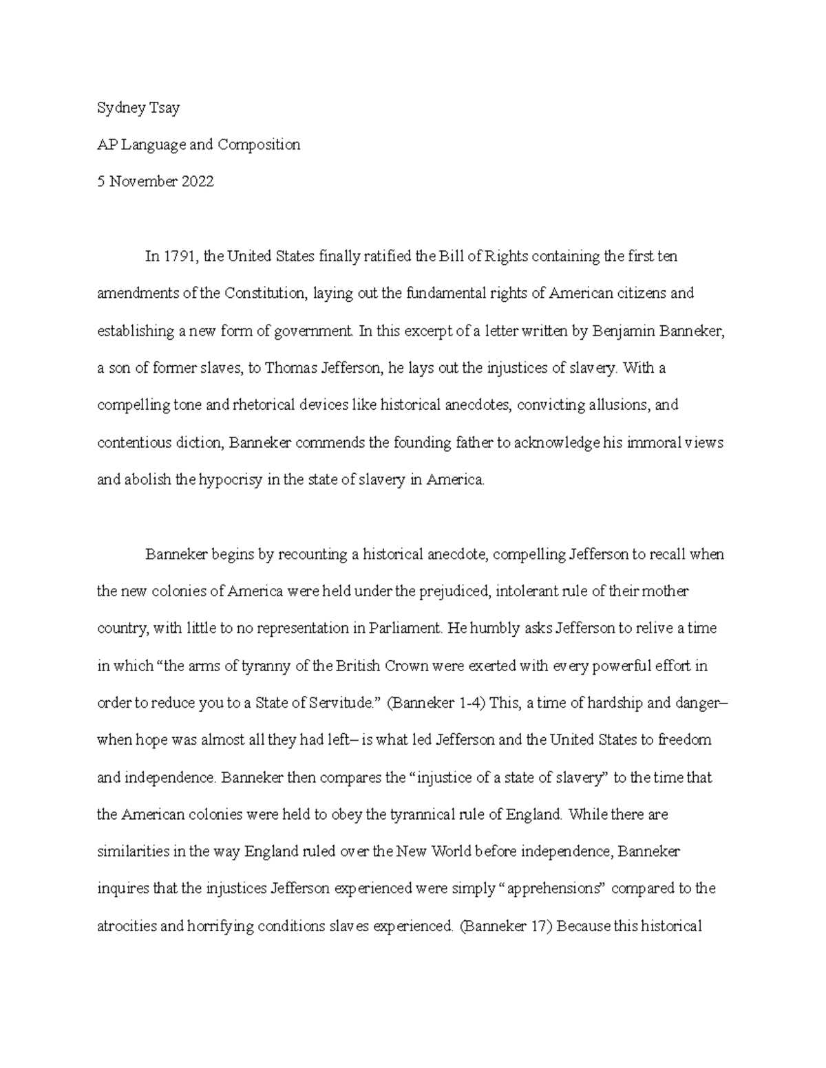 AP Lang Rhetorical Analysis Essay and Rhetorical Devices: Letter to ...