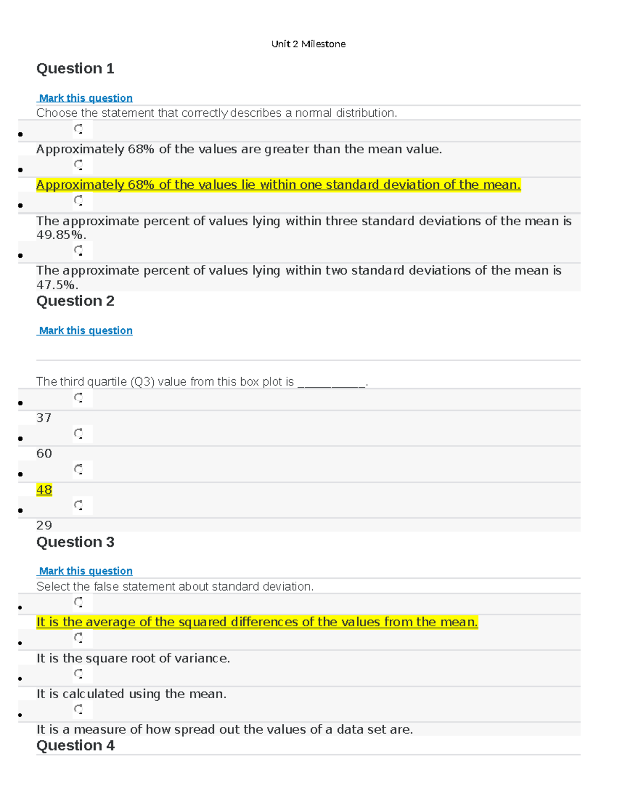 Unit 2 Milestone - Test - Unit 2 Milestone Question 1 Mark this ...