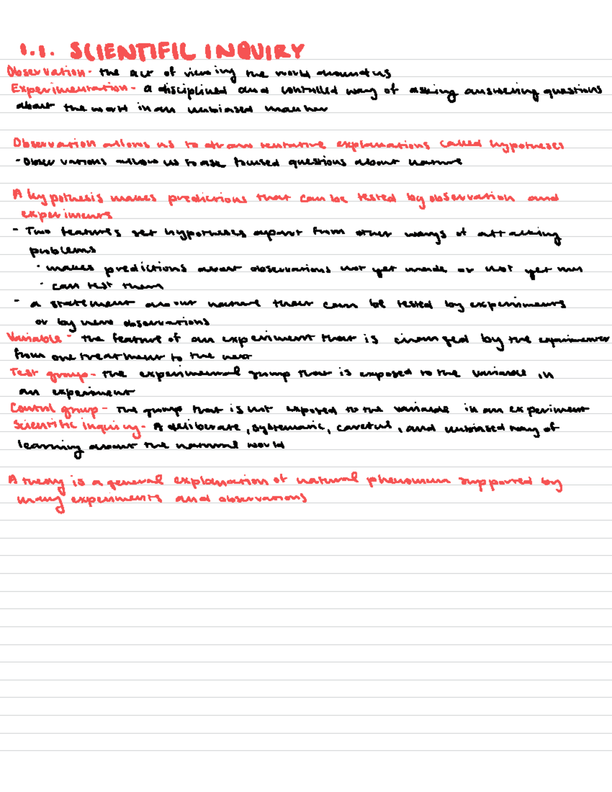 Textbook Notes (Biology) - 1. SCIENTIFIC INQUIRY Observation - theact ...