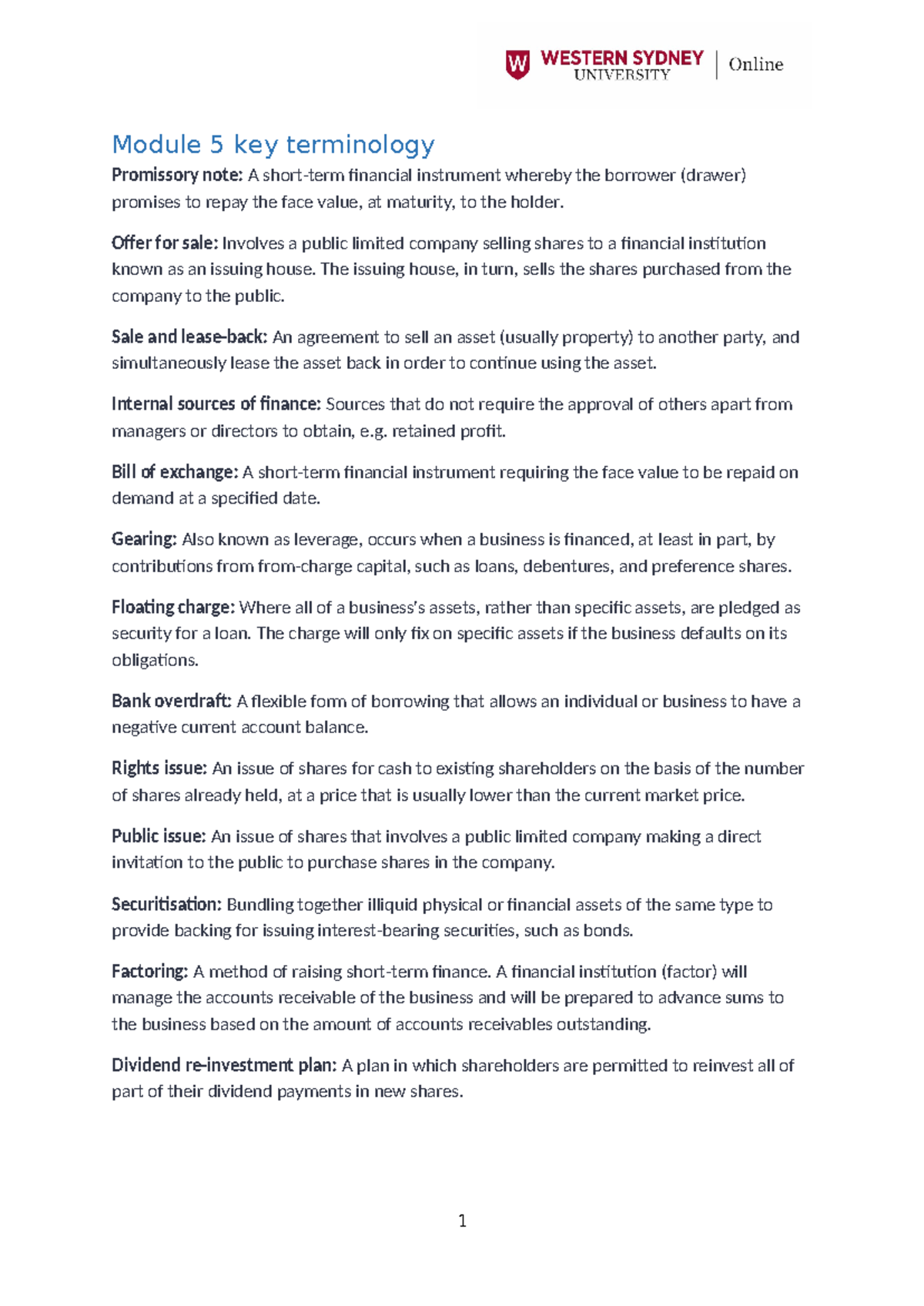 Module 5 key terminology - Module 5 key terminology Promissory note: A ...