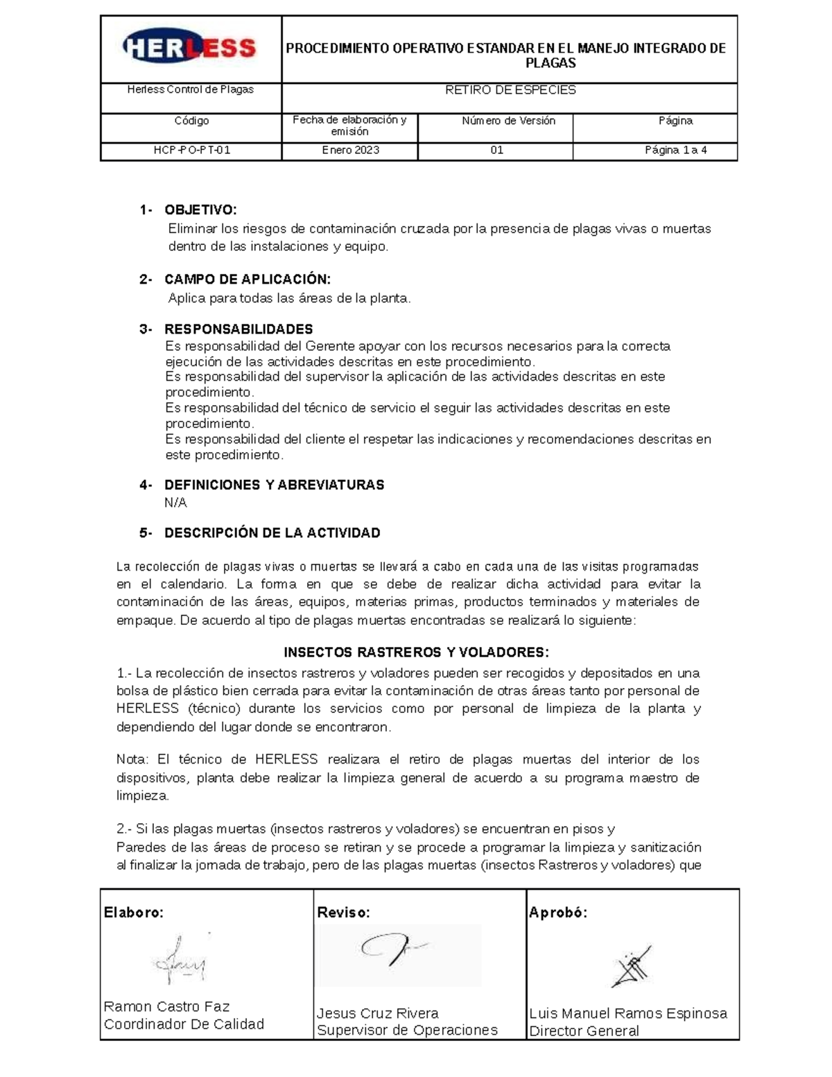 Retiro DE Especies 2023 - PROCEDIMIENTO OPERATIVO ESTANDAR EN EL MANEJO ...