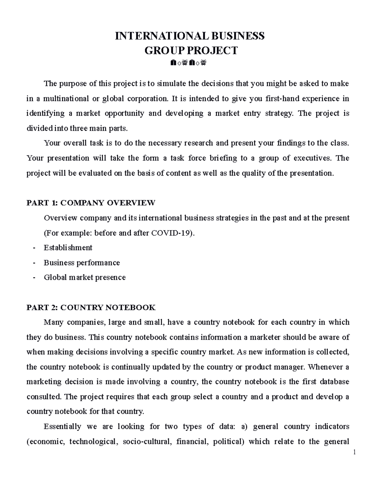 Group Project Request IBM - INTERNATIONAL BUSINESS GROUP PROJECT o o ...