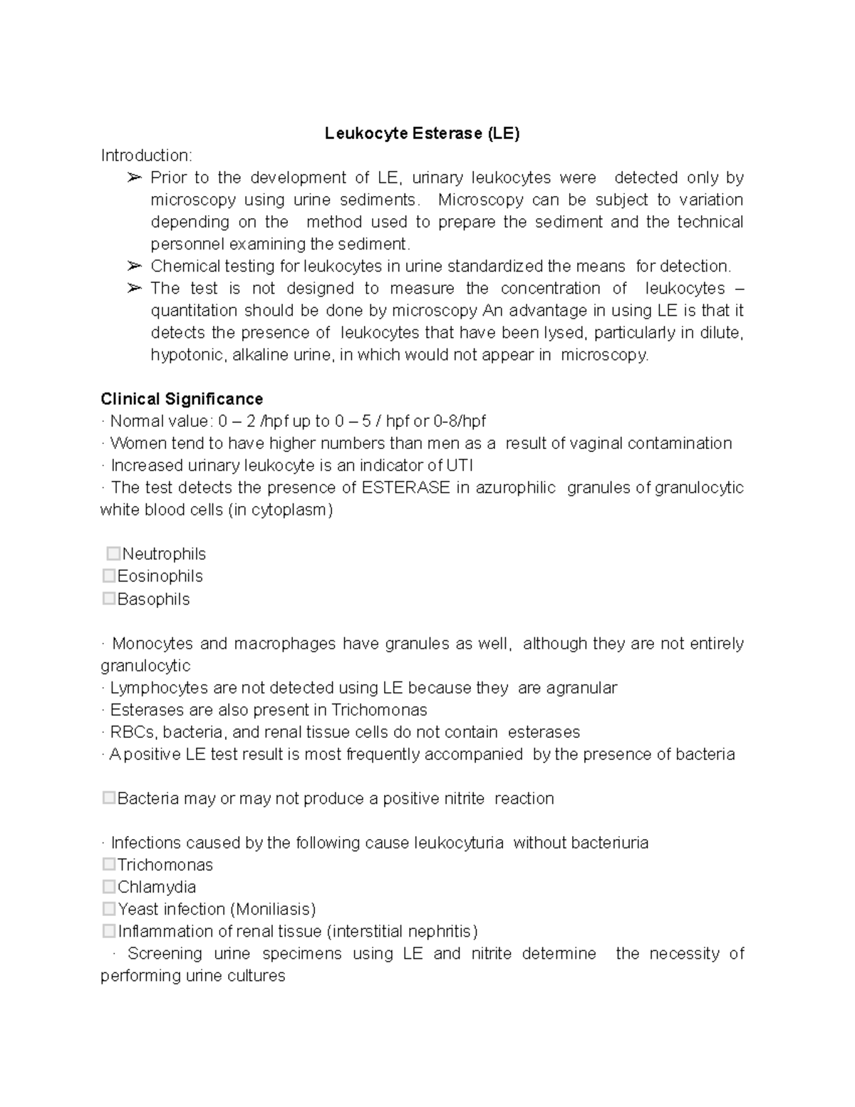Chemical Examination of Leukocyte Esterase - Leukocyte Esterase (LE ...