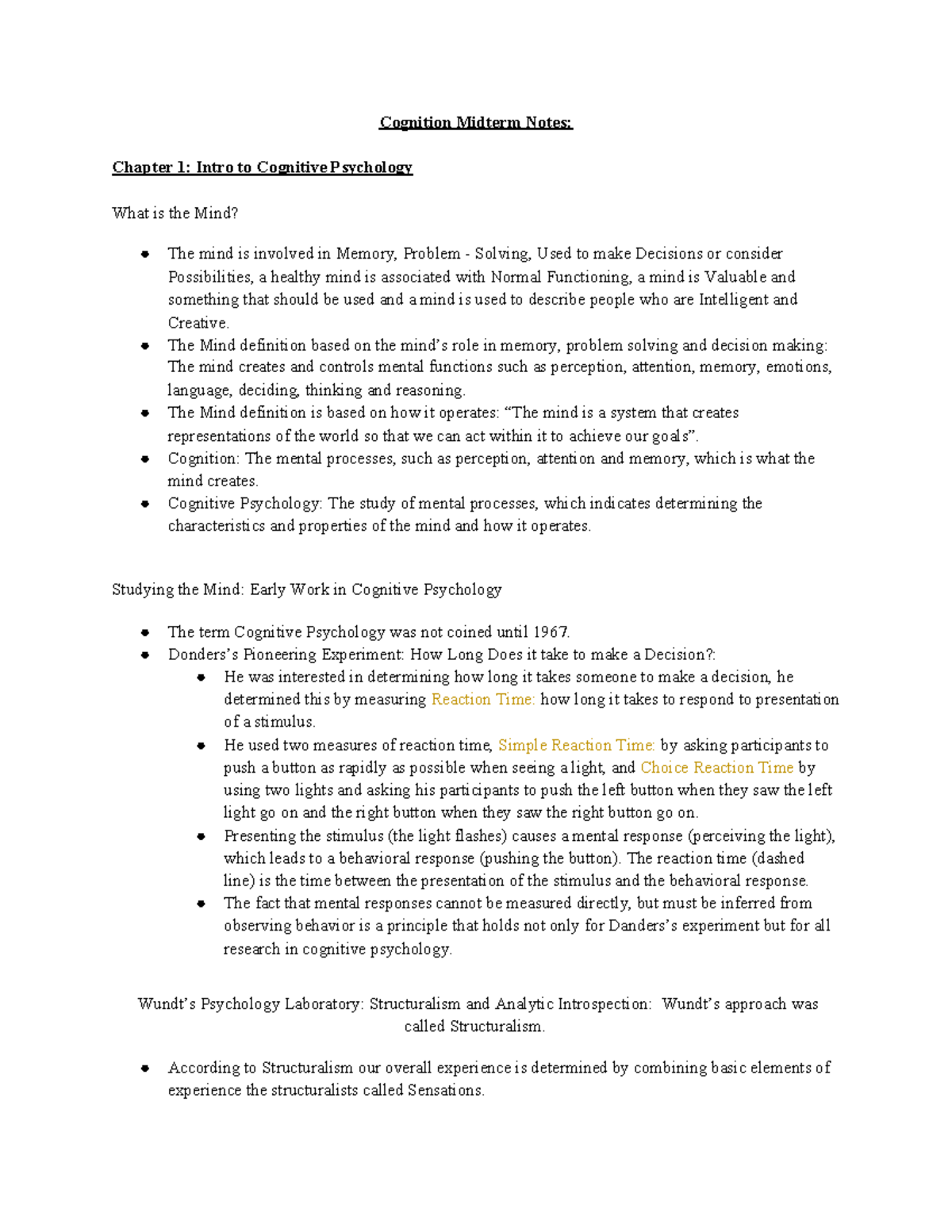 Cognition - notes and whatever - Cognition Midterm Notes: Chapter 1 ...