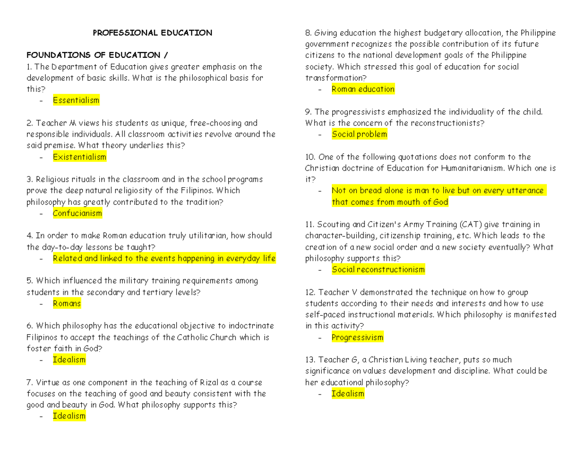 Prof Ed- 4 - DONE - a reviewer for students who want to take licensure ...