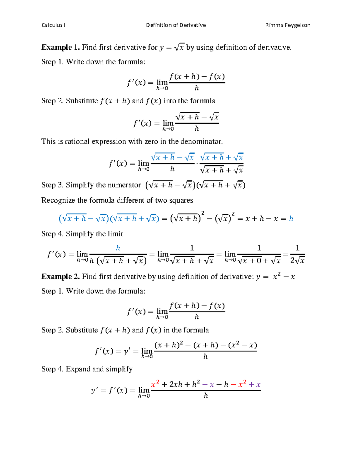 3.1 Derivate Definition - Calculus I Definition of Derivative Rimma ...