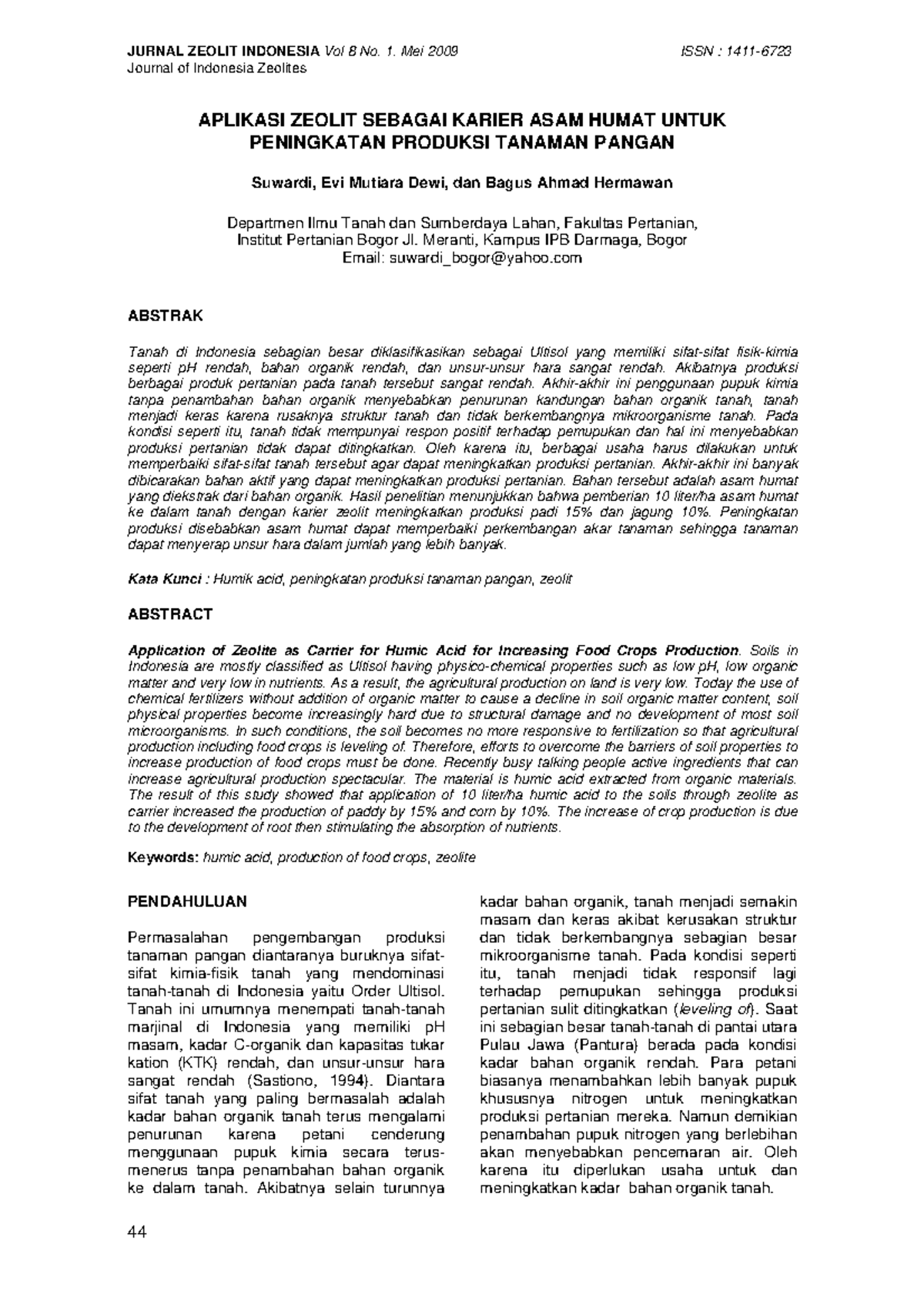 Dapus suwardi - srdh jghhklk - JURNAL ZEOLIT INDONESIA Vol 8 No. 1. Mei ...