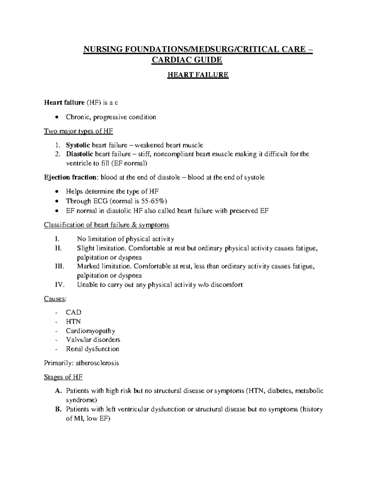 complete cardiac system notes - NURSING FOUNDATIONS/MEDSURG/CRITICAL ...
