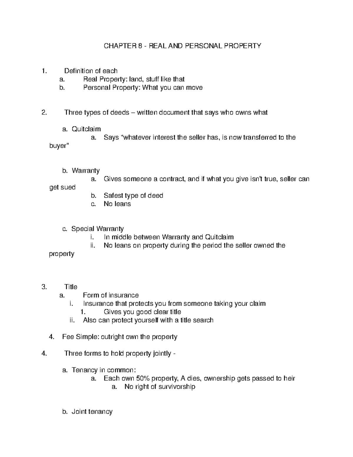 Chapter 8 Outline for class - CHAPTER 8 - REAL AND PERSONAL PROPERTY ...