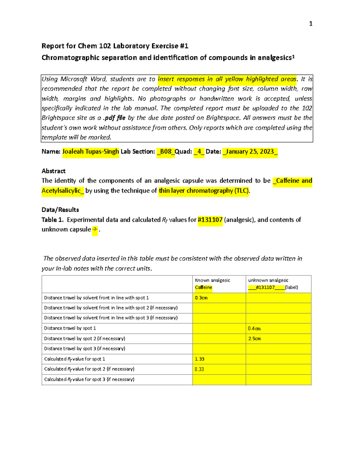 102 Ex1 Report Template - 1 Report for Chem 102 Laboratory Exercise ...