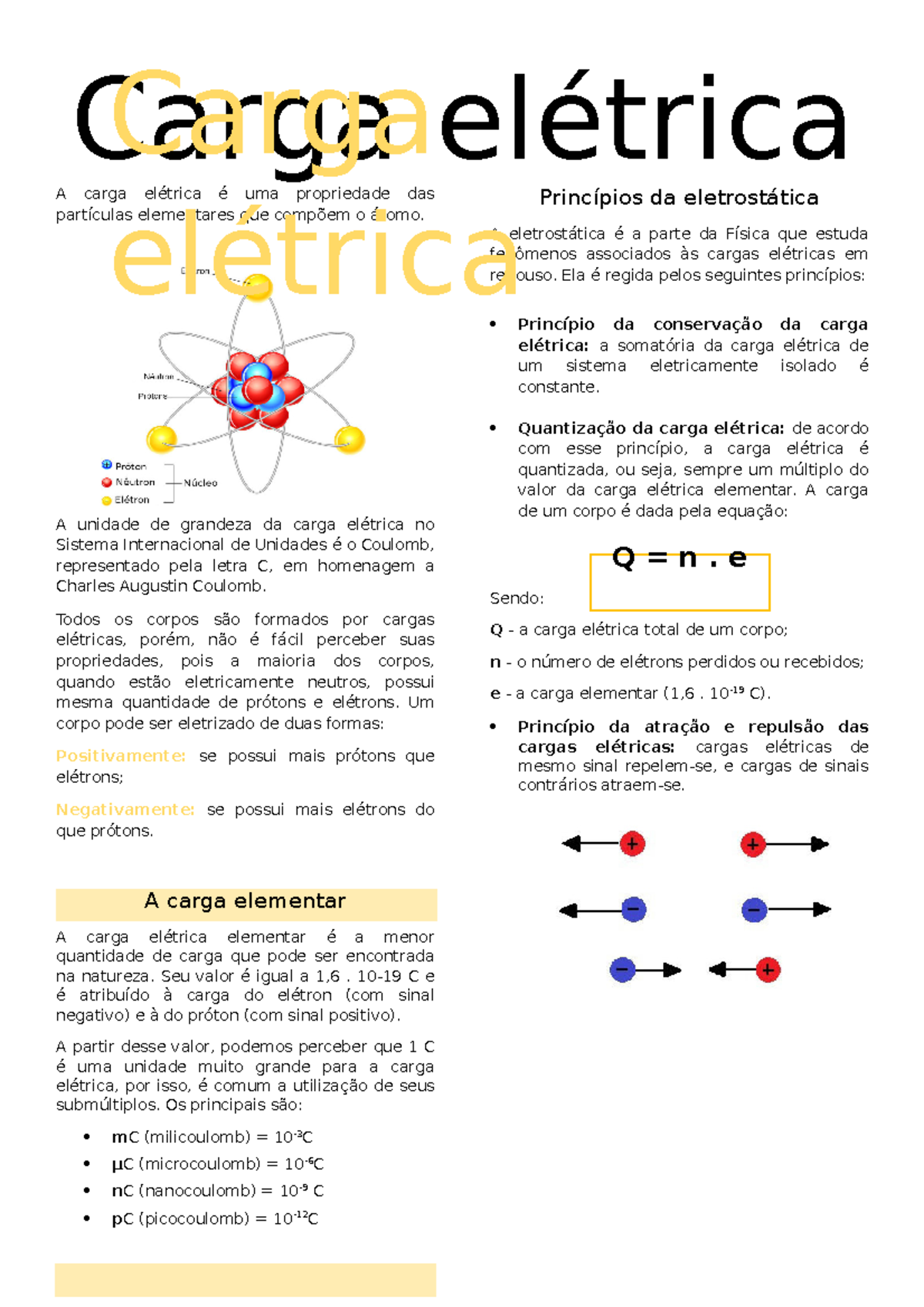Carga elétrica - kskdnd - Carga elétrica A carga elétrica é uma ...