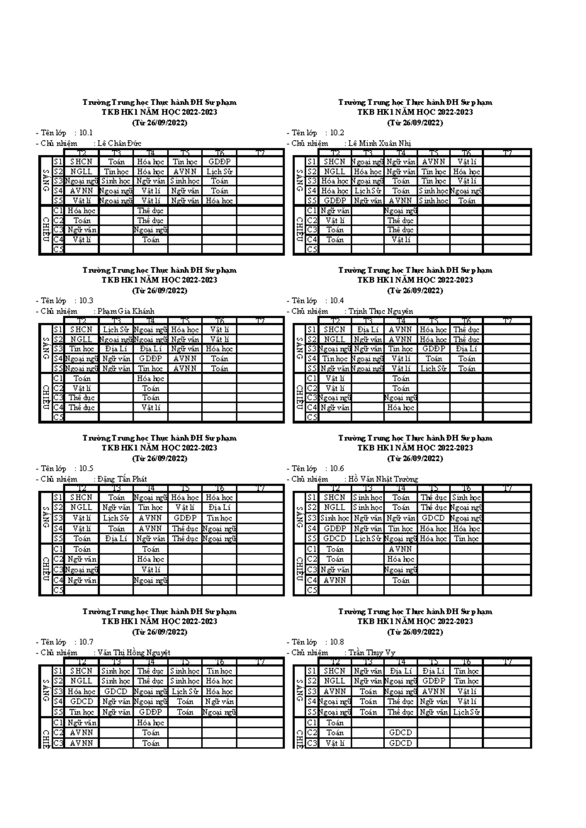 Ảnh màn hình 2022-09-27 lúc 00 - T2 T3 T4 T5 T6 T7 T2 T3 T4 T5 T6 T S1 SHCN Toán Hóa học Tin học ...