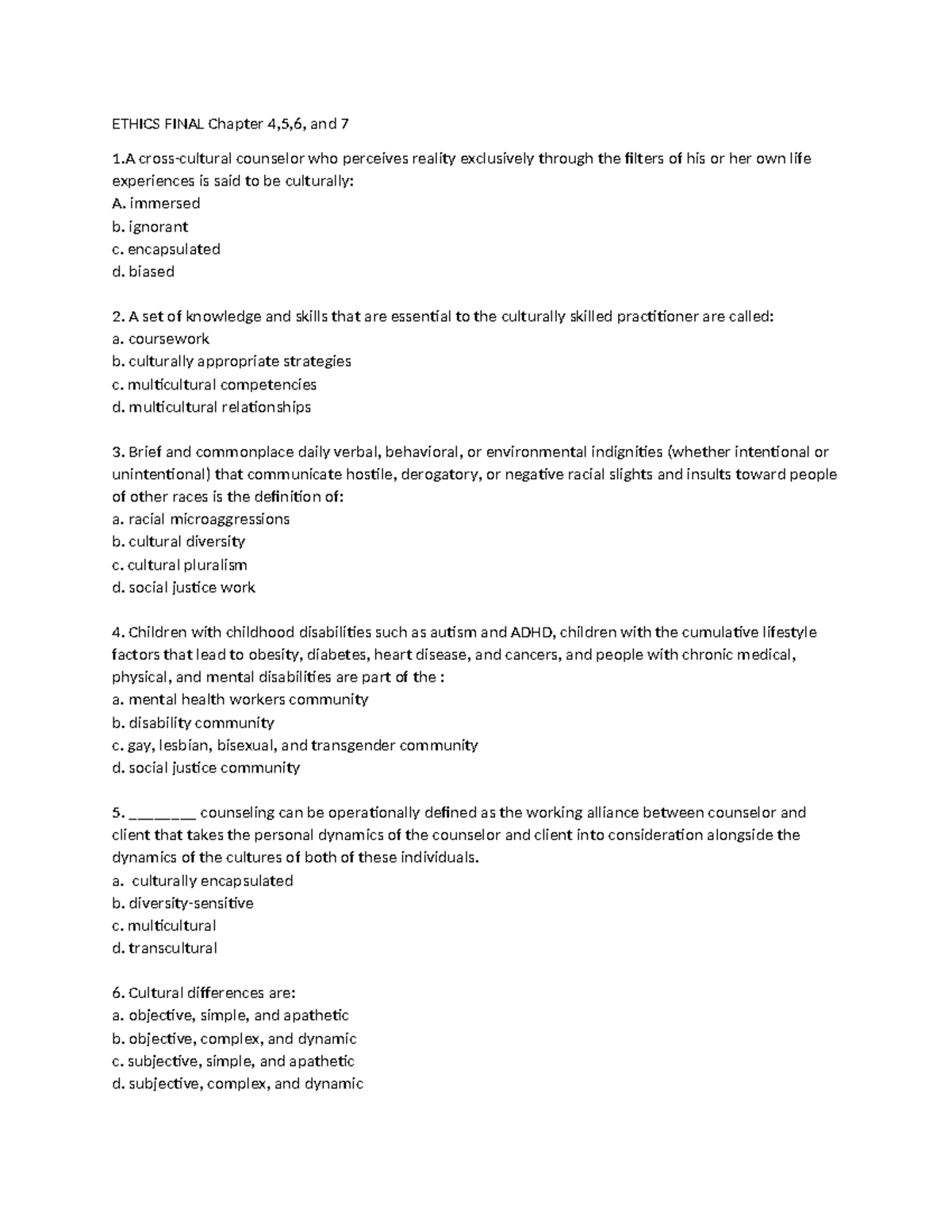 Ethics Final Chapter 4 - ETHICS FINAL Chapter 4,5,6, and 7 1 cross ...