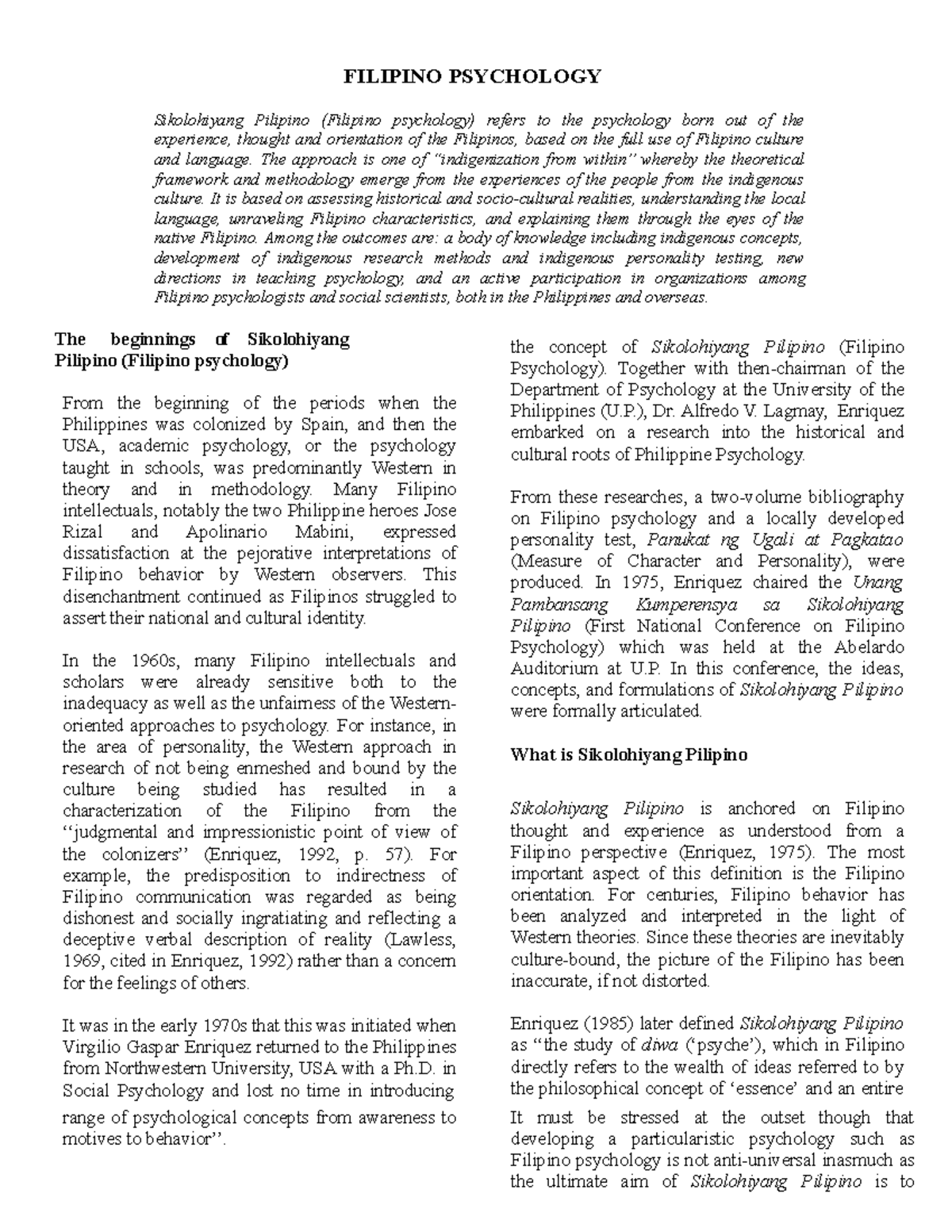 Intro to Siko Pil - mema lang puu - FILIPINO PSYCHOLOGY Sikolohiyang ...