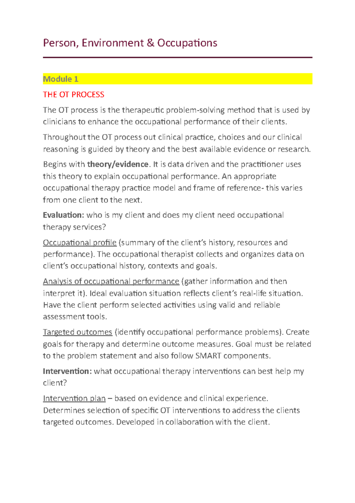 People. environment and occupations notes week 1&2 - Person ...