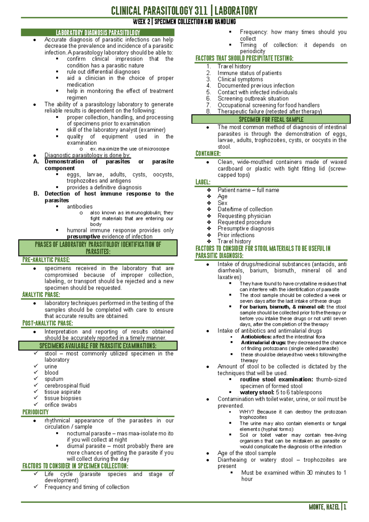 2 Specimen collection and handling ( Transes) - CLINICAL PARASITOLOGY 311 | LABORATORY WEEK 2 ...