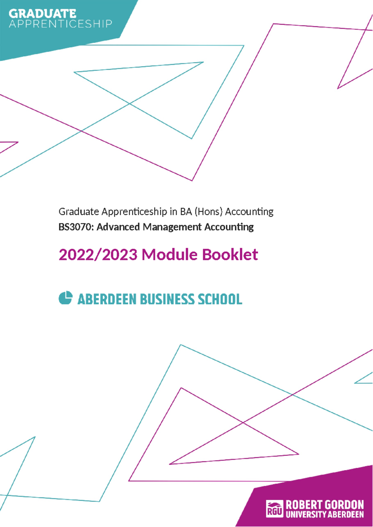 BS3070 Module booklet - BS3070: Advanced Management Accounting Graduate ...
