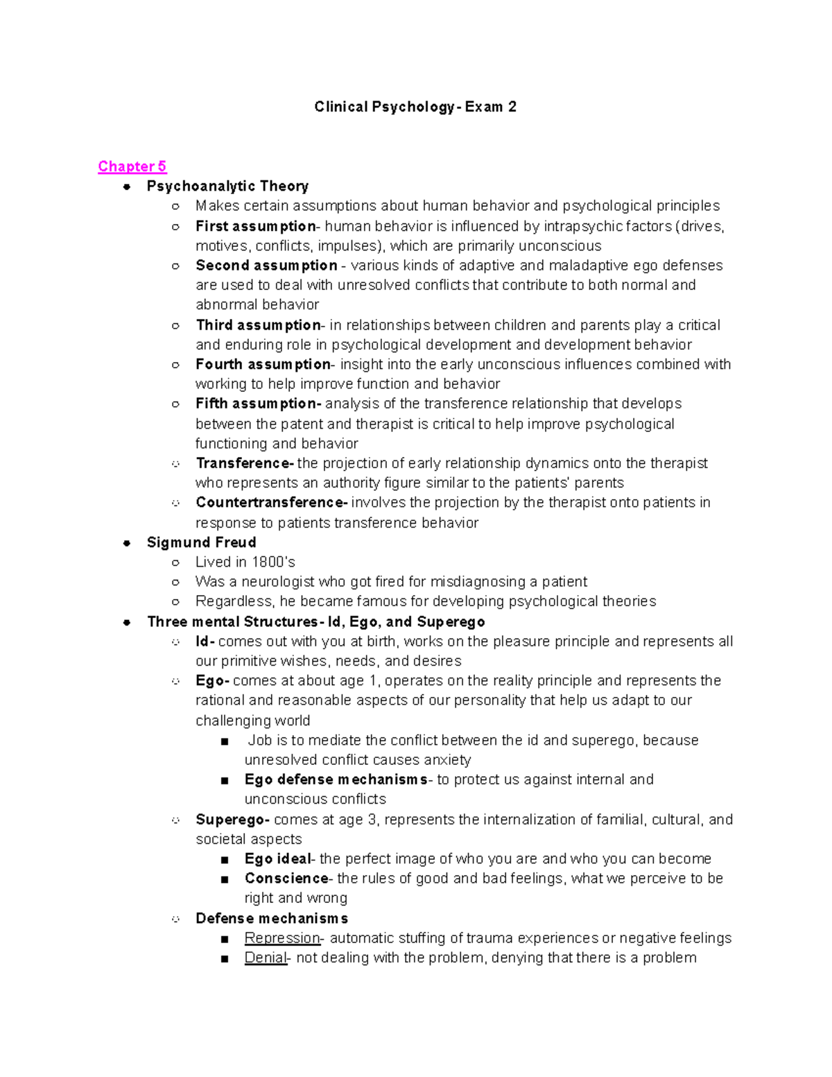 Class notes Chapters 5-8 - Clinical Psychology- Exam 2 Chapter 5 ...