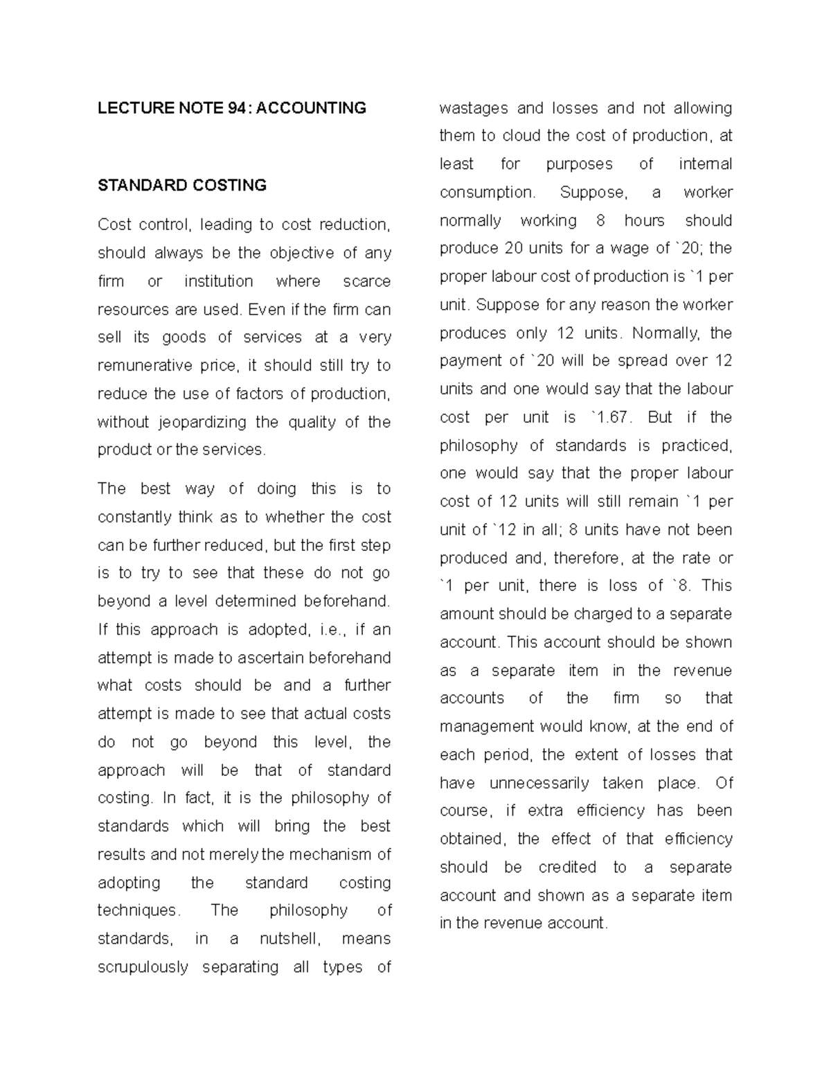 Lecture Note 94 Accounting - LECTURE NOTE 94: ACCOUNTING STANDARD ...