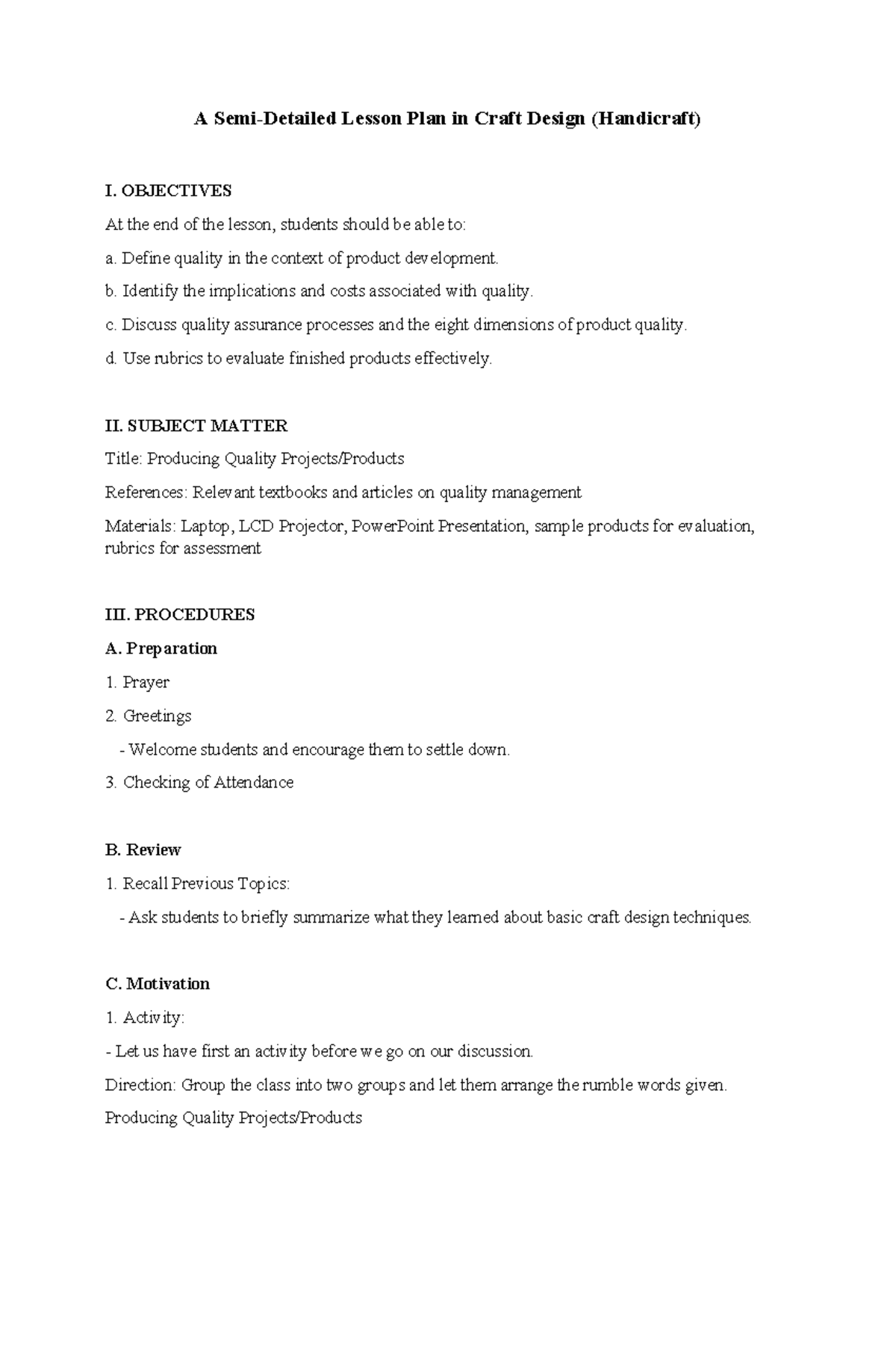 A Semi lesson plan rea - jsbdyghbdn - A Semi-Detailed Lesson Plan in ...